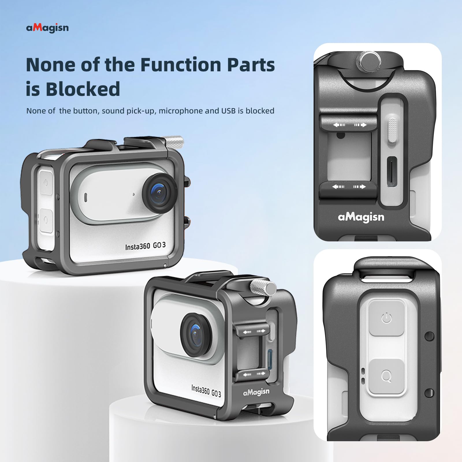 Rszfnjxry Aluminum Frame Cage with Lens Silicone Case for Insta360 GO 3,Metal Protective Durable Housing Case with Cold Shoe Mount (Model Number 2)