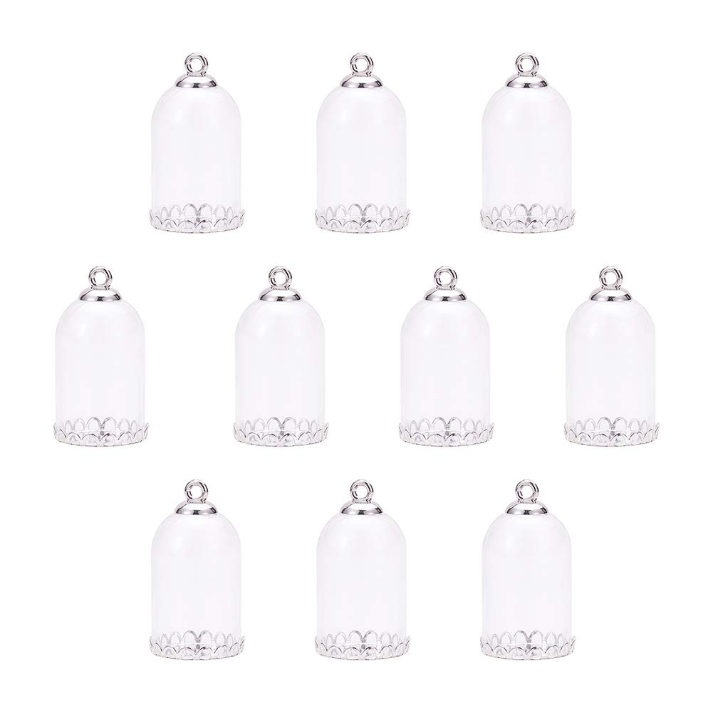 PH PandaHall 20 Sets 0.7 x 1.2 Inch Tube Clear Glass Globe Bottle Hanging Pendant Wish Bottles with Silver Alloy Cap and Bottoms for Earring Necklace Pendant Jewelry Making