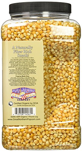 Organic Popcorn Kernels - 7lbs Resealable Bulk Jug of Gourmet Popping Corn for Microwave, Stovetop, and Popper Machines by Great Northern Popcorn