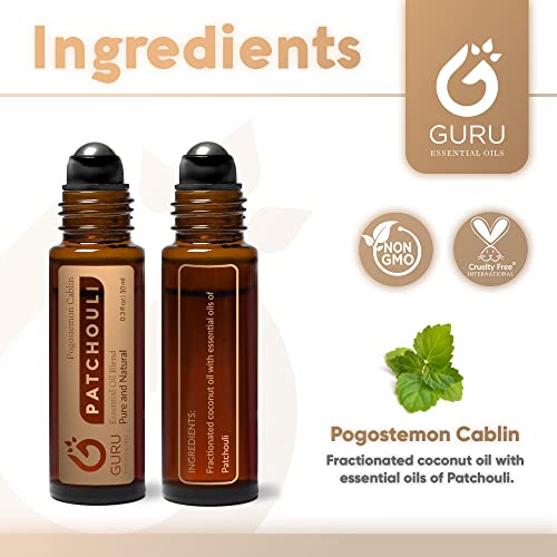 Patchouli Essential Oil Roll On (2 Pack) - Patchouli Perfume Oil for Skin Care, Hair & Massage - Premium Therapeutic Grade Aromatherapy Rollers