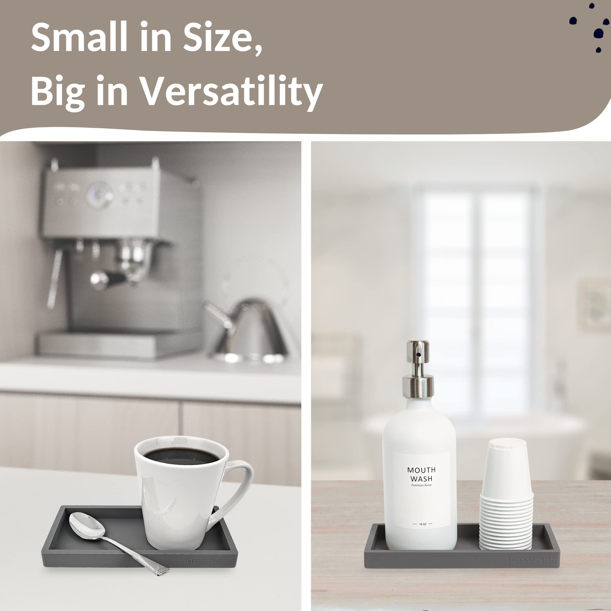 Spacewiser Countertop and Vanity Tray β Small 7.7" Silicone Soap Dispenser Tray, Shatterproof Flexible Bathroom Tray, Kitchen Sink Tray for Soap Bottles, Key Trinket Ring Tray, Original Silicone Tray