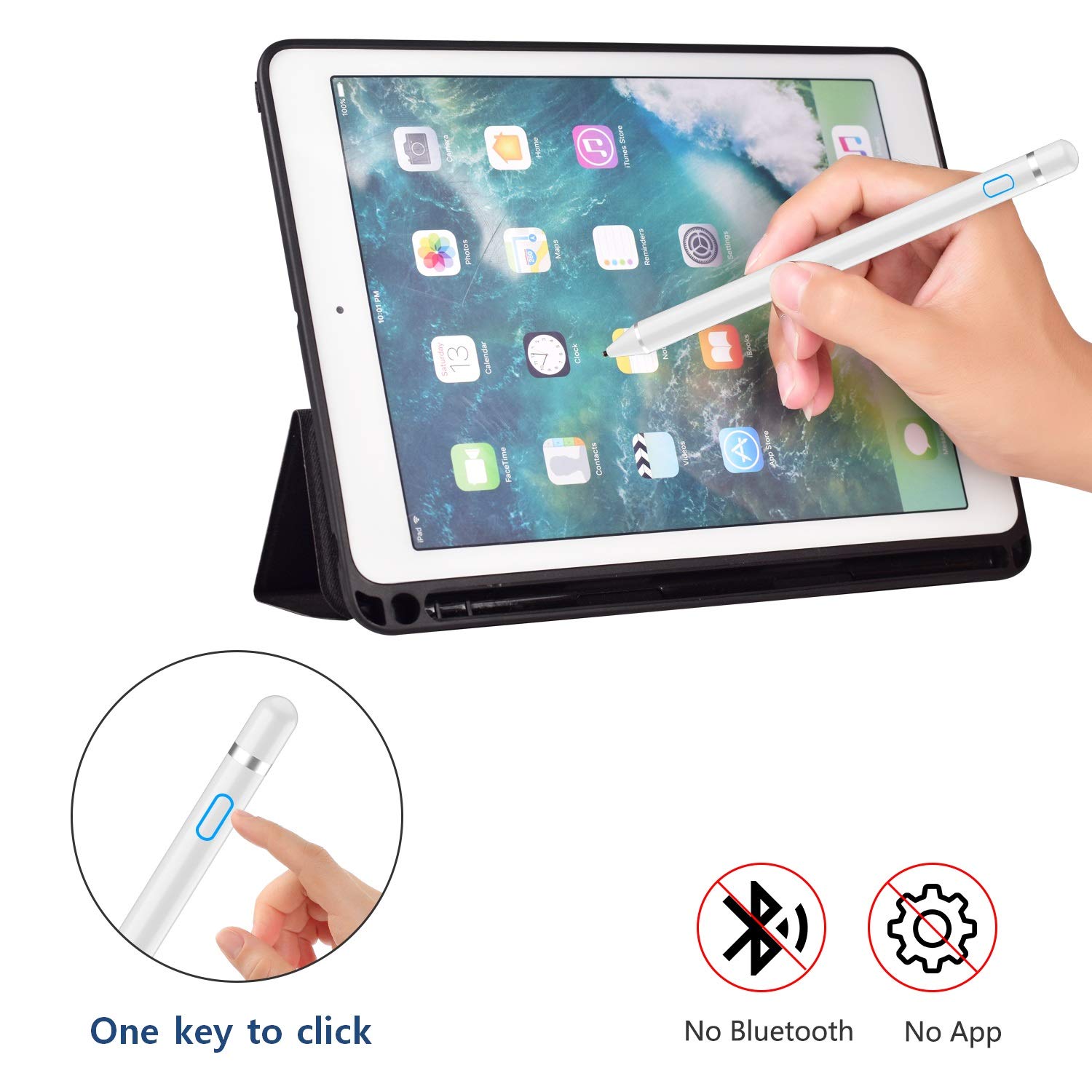 Stylus Pen Digital Pencil Fine Point Active Pen for Touch Screens, Compatible with iPhone iPad and Other Tablets (White)