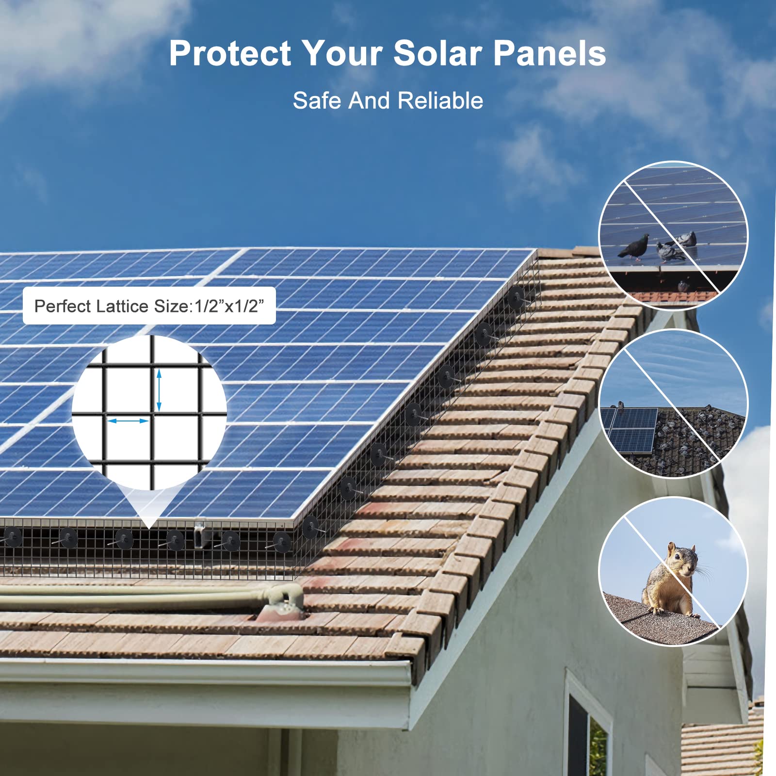 ZeroPone 6inch x 50ft Solar Panel Bird Guard,Critter Guard for Solar Panels w/ 50pcs Stainless Steel Fasteners,Removable PVC Coated Guard Wire for Squirrel,Bird,Critters Proofing