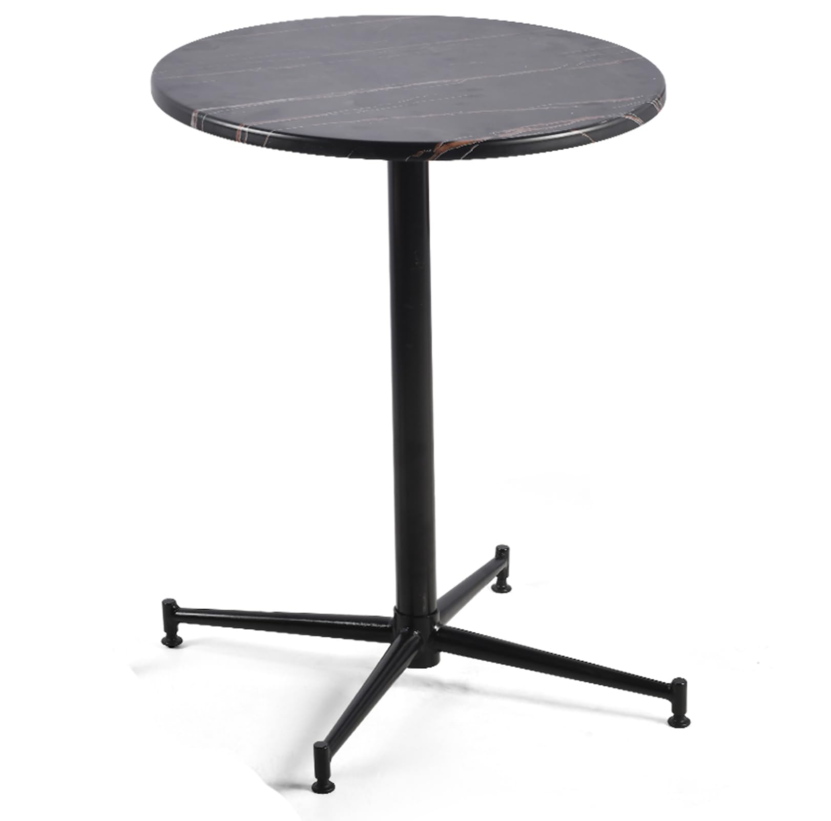 Patio Balcony Frontporch Bar Set, 3-Piece Bar Pub Table & Stools Set, Indoor-Outdoor, 27.5" Round Marble Top Garden Coffee Table 29.5" Tall, with 2 Adjustable Metal Backrest Stools, Space-Saving, Weld