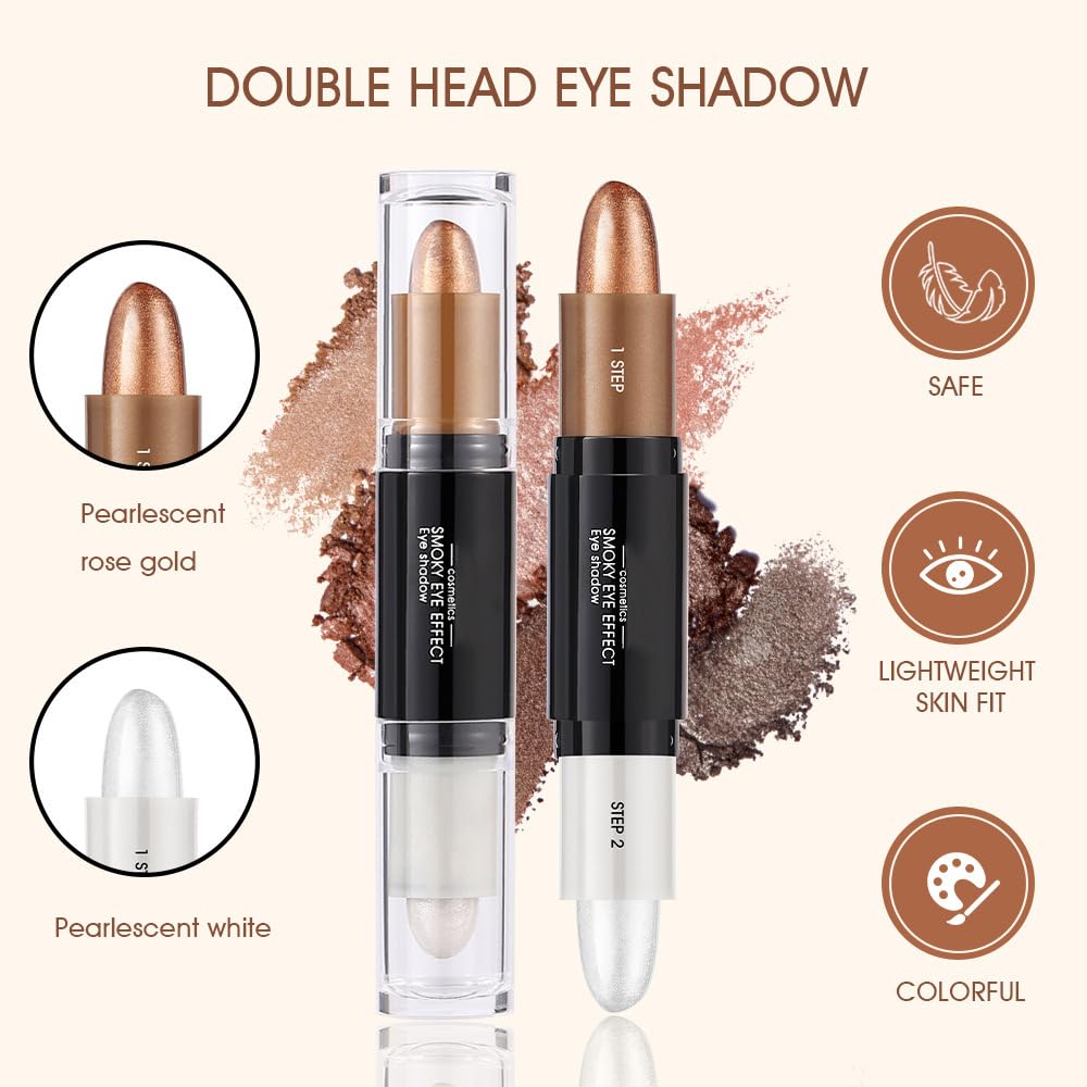 SUAKE 2 pcs glitter eyeshadow sticks Black White Gray Eyeshadow Pencil,Glitter Shimmer Matte Hypoallergenic Eyeshadow Pen,Natural Cream Eye shadow Stick