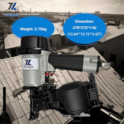 Zeluga 10-145 Pneumatic 15 Degree Coil Roofing Nailer with 120 PCS Load Capacity Coil Nailer Kit with Eye Protection and Repair Kit
