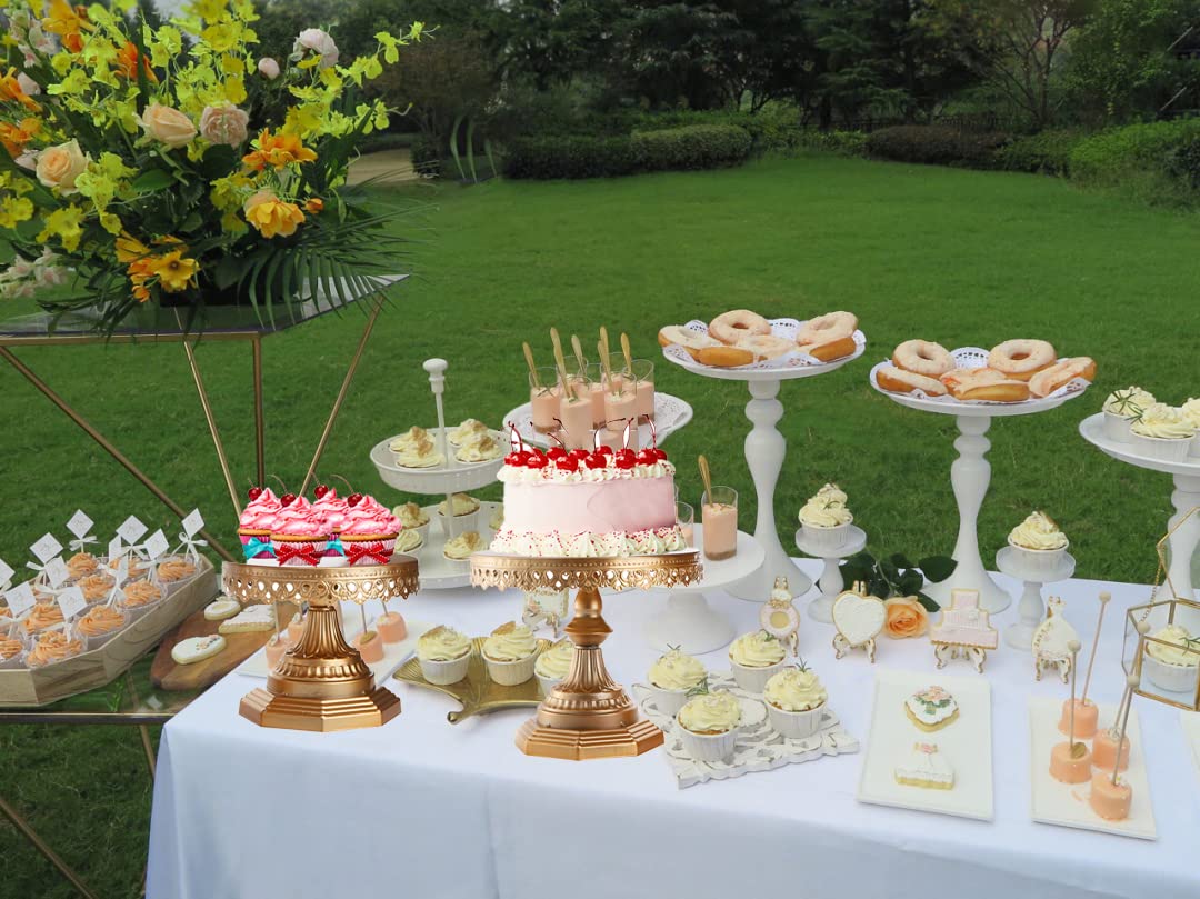 YOUEON Set of 3 Metal Gold Cake Stands, 8/10/12 Inch Round Metal Cupcake Display Stands, Dessert Stand Cake Stand for Dessert Table, Weddings, Birthday, Parties, Octangular Pedestal