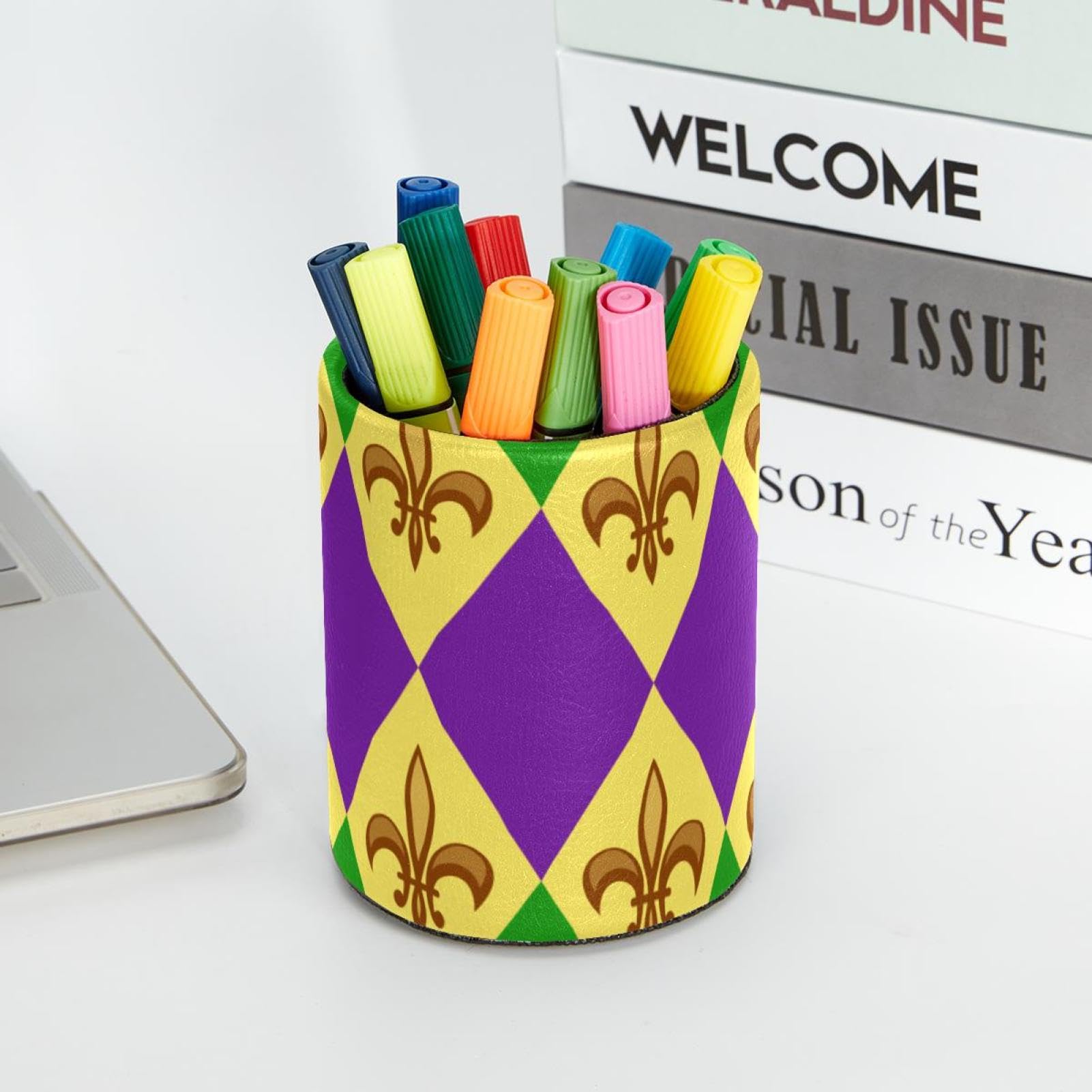 Pen Pencil Holder for Desk, Leather Pen Cup Desk Stationery Organizer, Makeup Brush Holders for Home Office School - Cute Mini French Lop Rabbit
