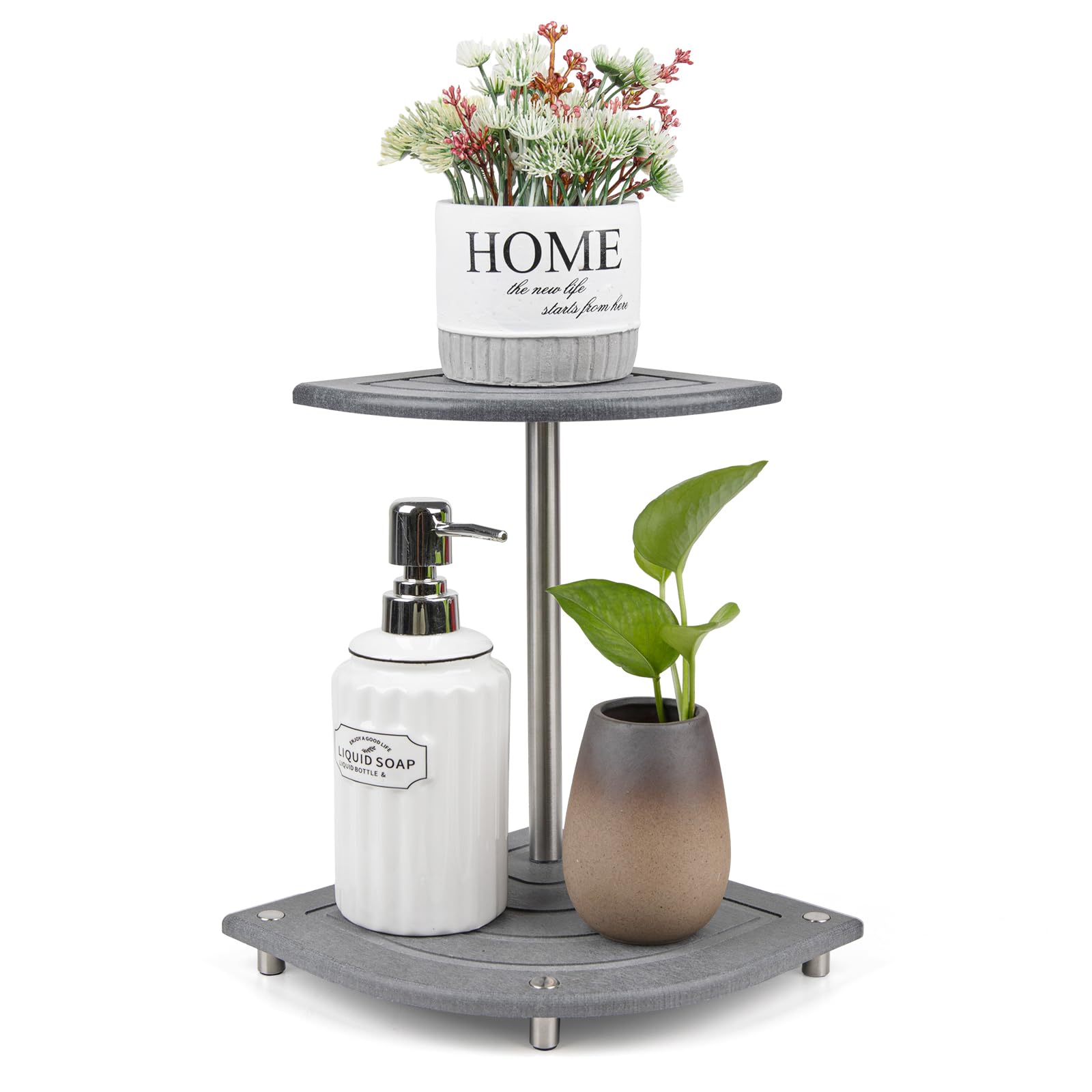 SUEH DESIGN Corner Riser, 2 Tier Pedestal Stand, Instant Dry Decorative Display Riser, Gray, Diatomaceous Earth