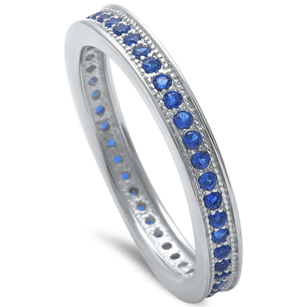 Oxford Diamond Co Simulated Blue Sapphire Eternity Band .925 Sterling Silver Ring Size 7
