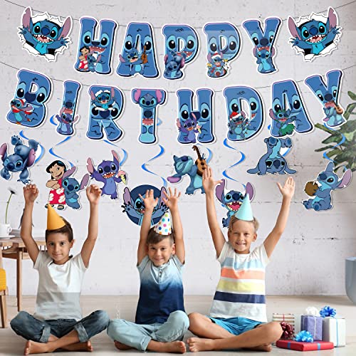 Stitch Birthday Decorations Stitch Happy Birthday Banner Hanging Swirls for Birthday Party Supplies