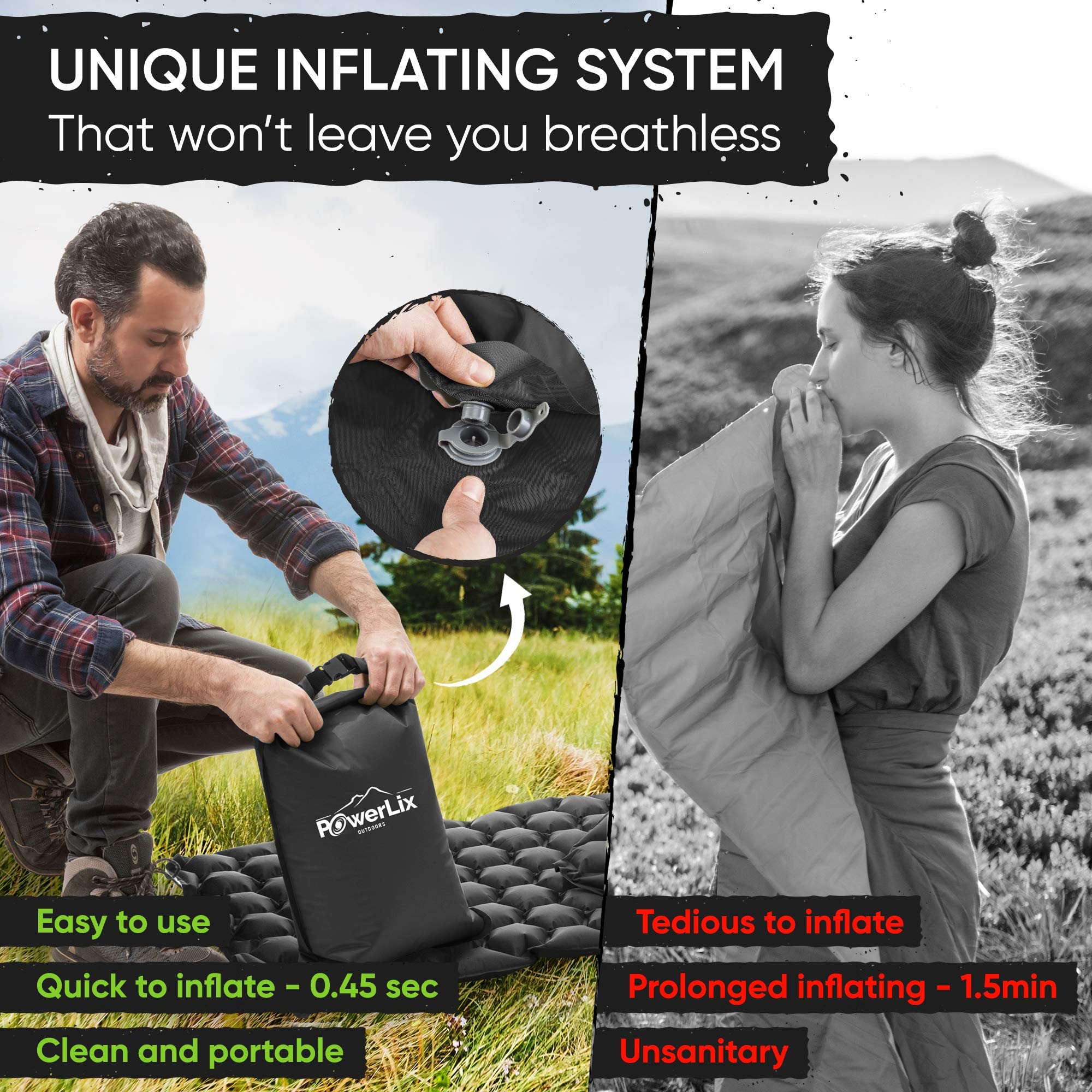 POWERLIX Ultralight Sleeping Pad for Camping, Self-Inflatable, Waterproof, Compact, 77.2 x 22.8 x 2.1 in