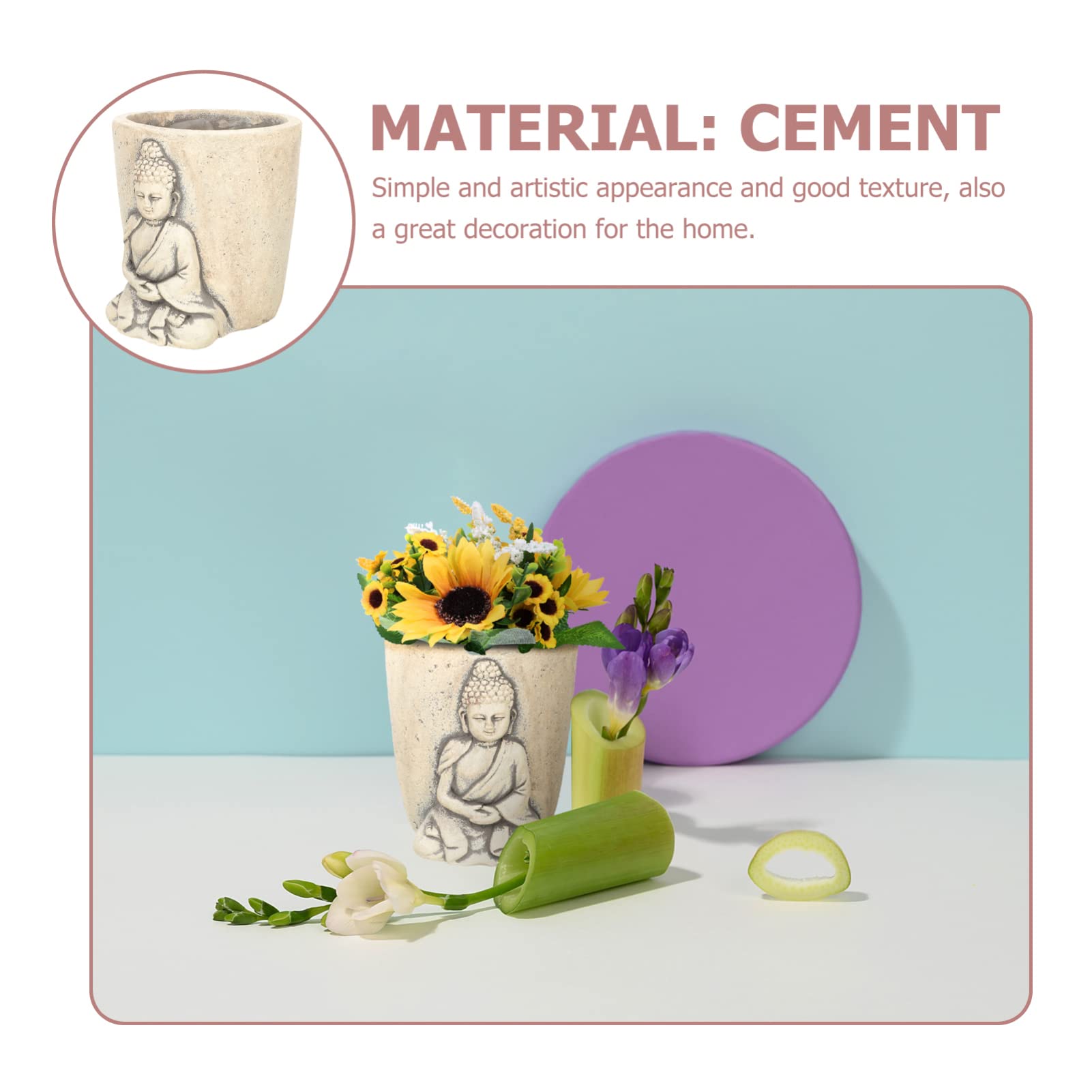 Zerodeko Buddha Head Planter Pot Cement Face Planter Zen Succulent Plant Pot Decorative Artificial Flower Vase Bonsai Holder for Indoor Outdoor Home Decoration Khaki