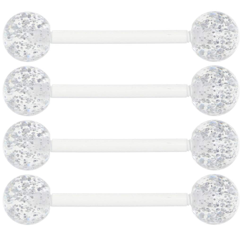 Oasis Plus 4pcs 14G Clear Glitter Bioplast Tongue Ring Nipple Barbell 6mm UV Acrylic Ball