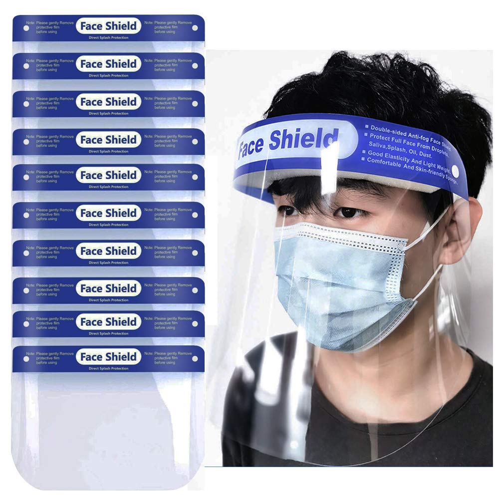 Suimiki 10pcs Transparent Safety Face Shield Reusable Protective Shield Cover Visor Anti-Saliva Double-Sided Anti-fog Dust-proof Windproof Full Face Cover