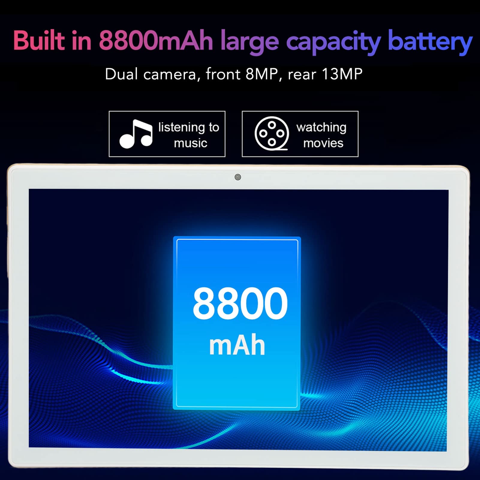 Yunseity Portable 10 Inch Tablet, IPS HD Tablet PC, 2.4G 5G WiFi Office Tablet, 8GB RAM 256GB ROM, 8MP 13MP Dual Cameras, Octa Core CPU, Lasting Battery