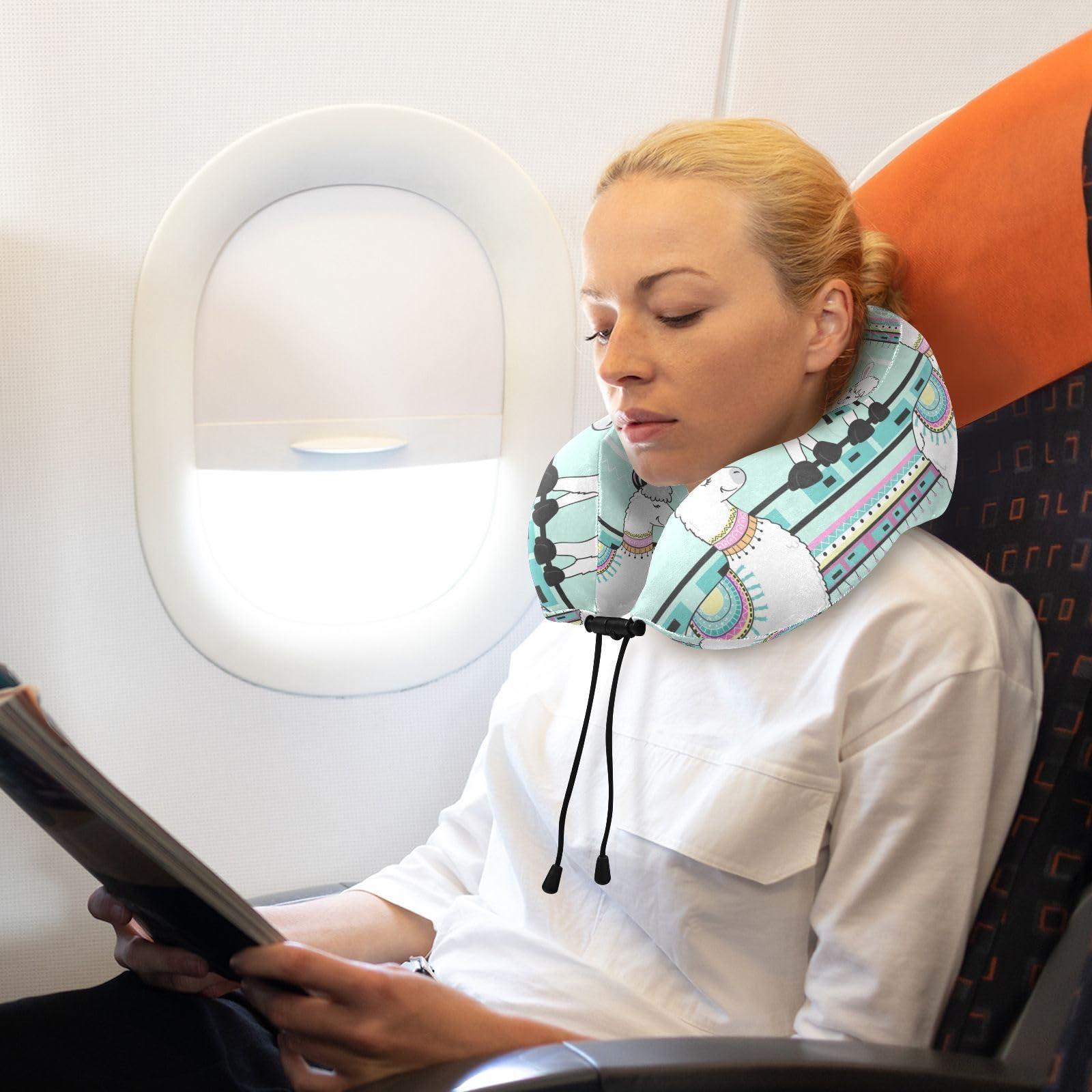 RunningBear Llama Travel Pillow Neck Pillows for Sleeping Airplane Pillow Soft Neck Support Pillow Memory Foam with Storage Bag for Flight Headrest Sleep