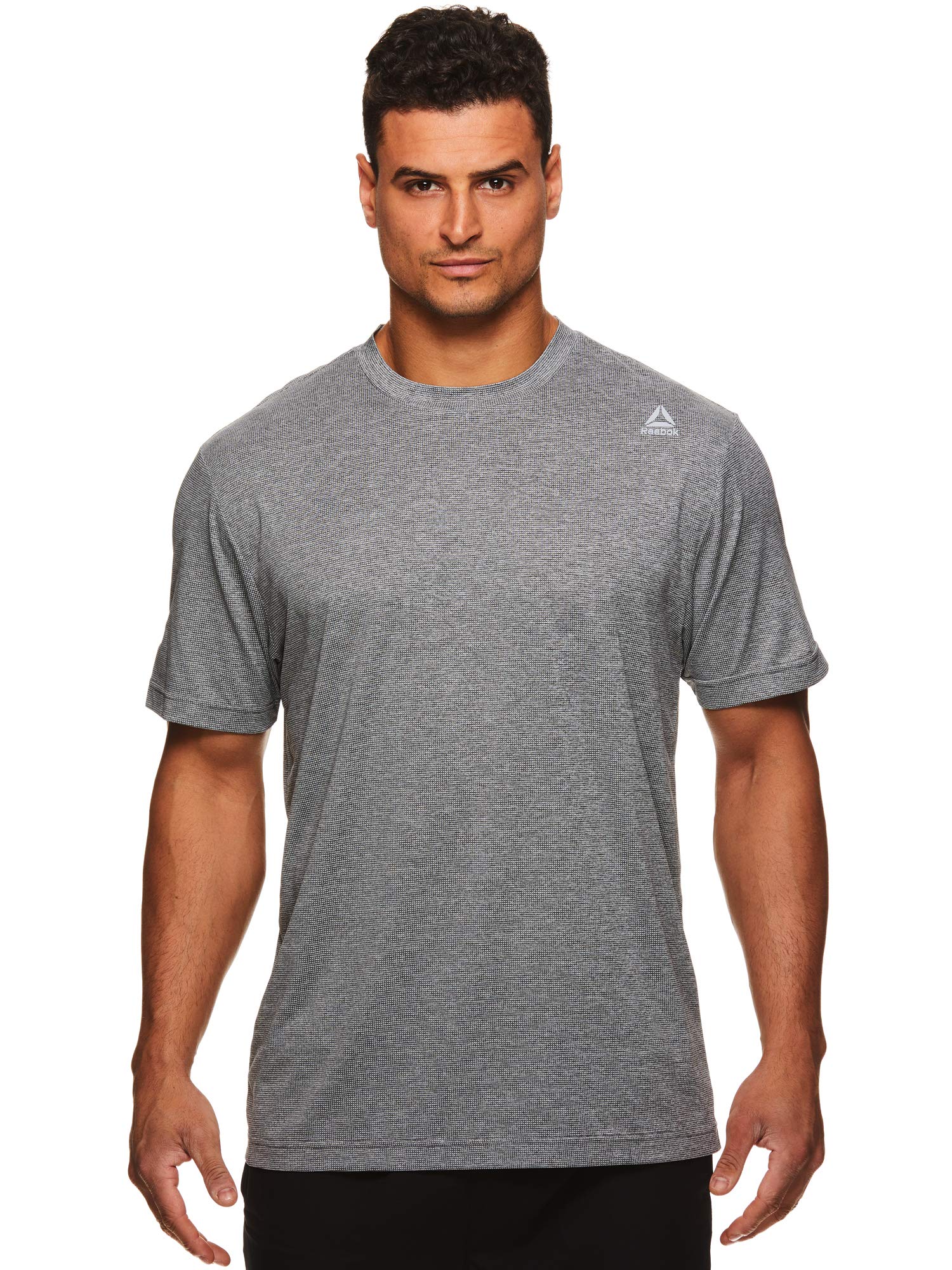 Reebok Men's Supersonic Crewneck Workout T-Shirt Designed with Performance Material - Sprint Charcoal Heather Grey, Small
