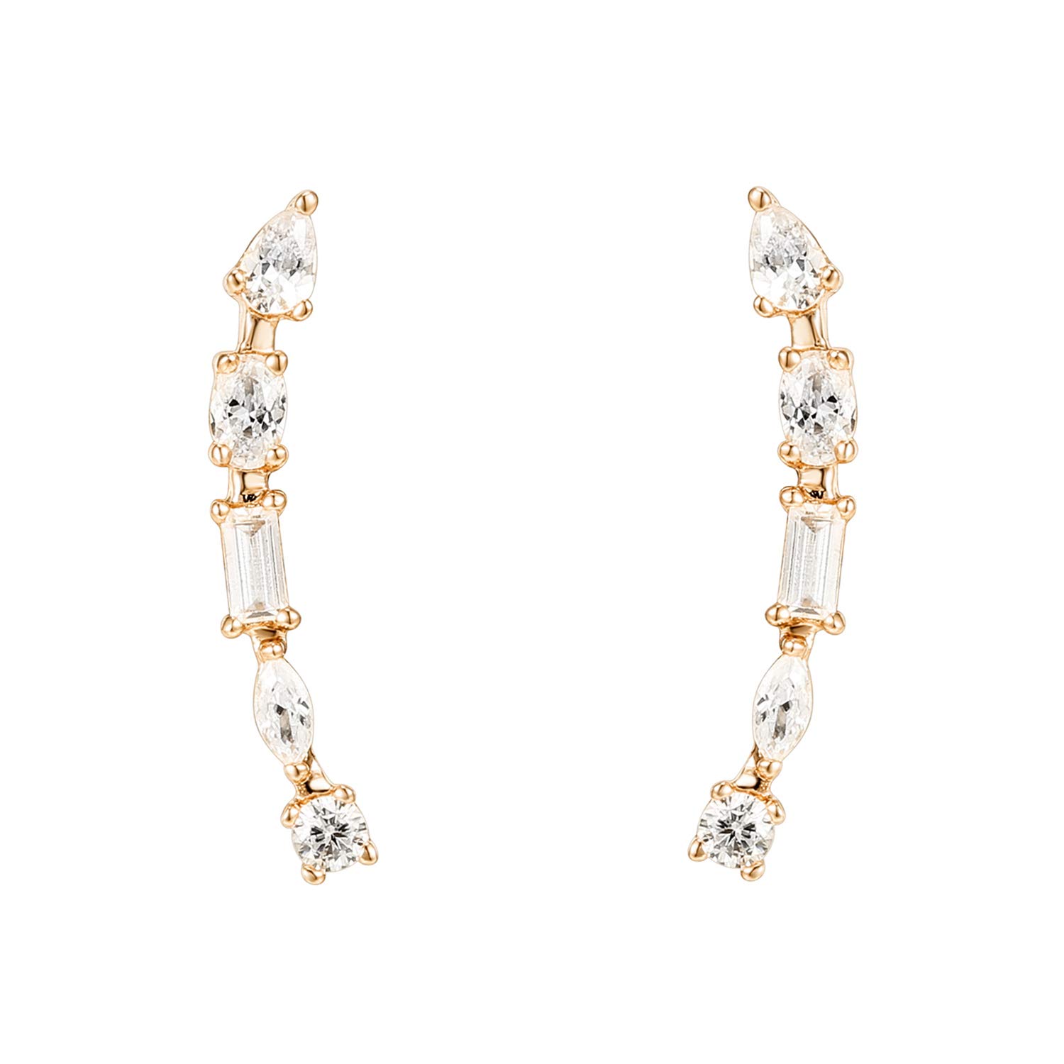 PAVOI 14K Gold Plated Sterling Silver Post Cubic Zirconia Ear Crawler Earrings - Climber Earrings for Women (Collage, 14K Yellow Plated)