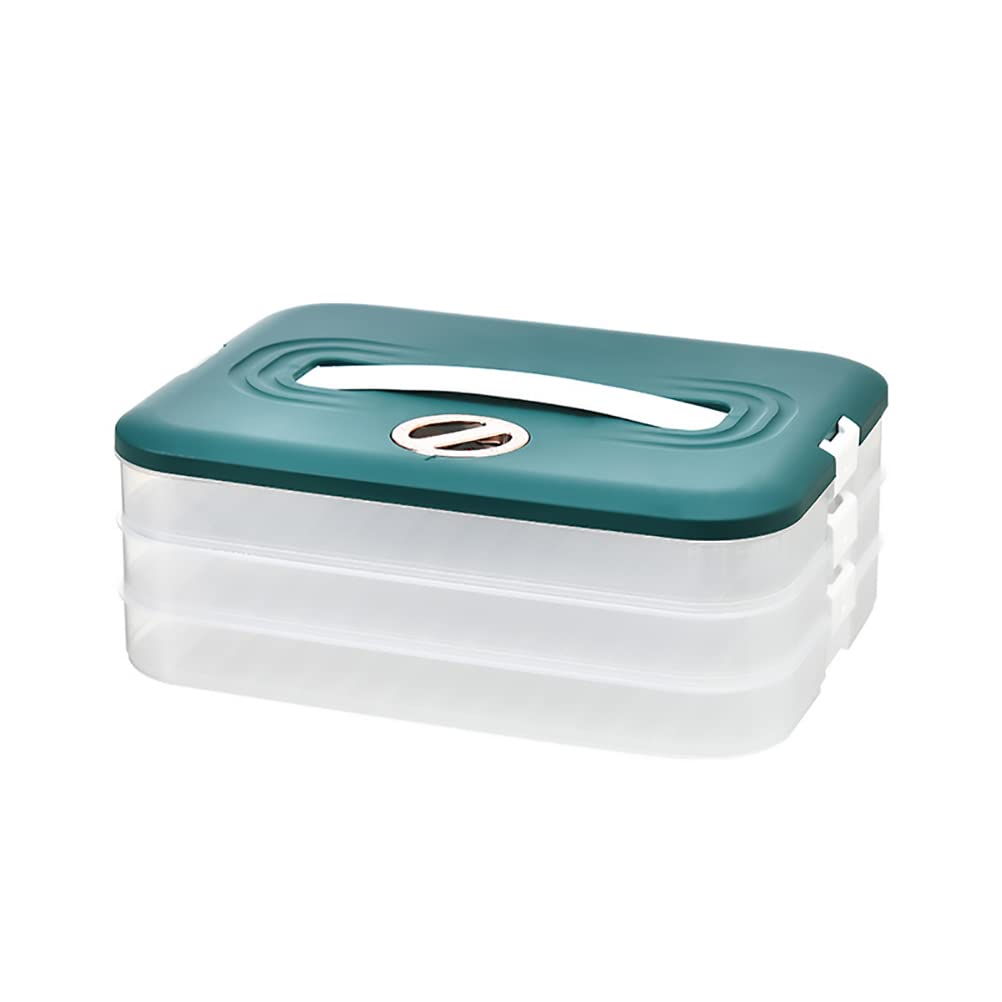 YQkoop Refrigerator Food Shelf Dumpling Storage Box, 3 Layered Stackable Plastic Storage Bins Tray Container with Lid for Bathroom, Food, Snack, Fruit, Vegetables