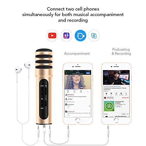 Podcast Studio Recording Condenser Microphone-USB Port Plug and Play Built-in Reverberating Sound Card Echo Recording Compatible with Cellphone iOS/Android Tablets Mac and PC Windows(red