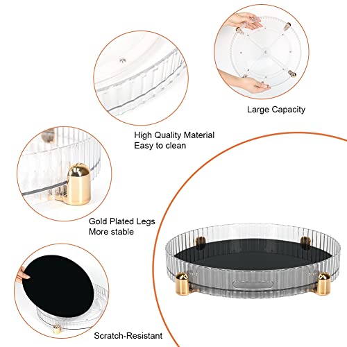 YQL Lazy Susan Turntable, Makeup Perfume Organizer 360 Degree Rotating 11Inch Clear Turntable Organizer for Cabinet with Gold Non-Slip Base