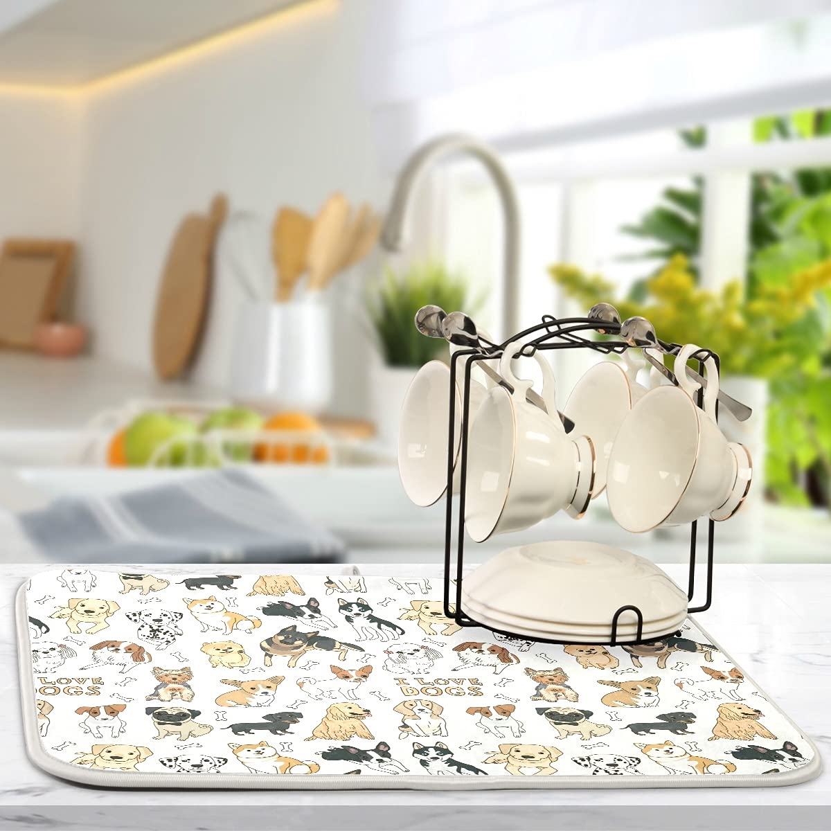 xigua Dog Dish Drying Mat for Kitchen Counter,Texture Ultra Absorbent Reversible Microfiber Dishes Drying Rack Pad Heat-resistant Mats 16x18in