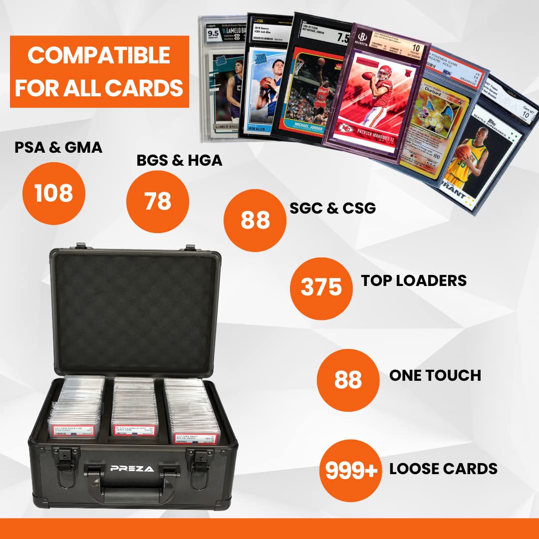 PREZA Graded Card Storage Box - Premium Sports Card Display Case Holder for Trading Cards (Black)