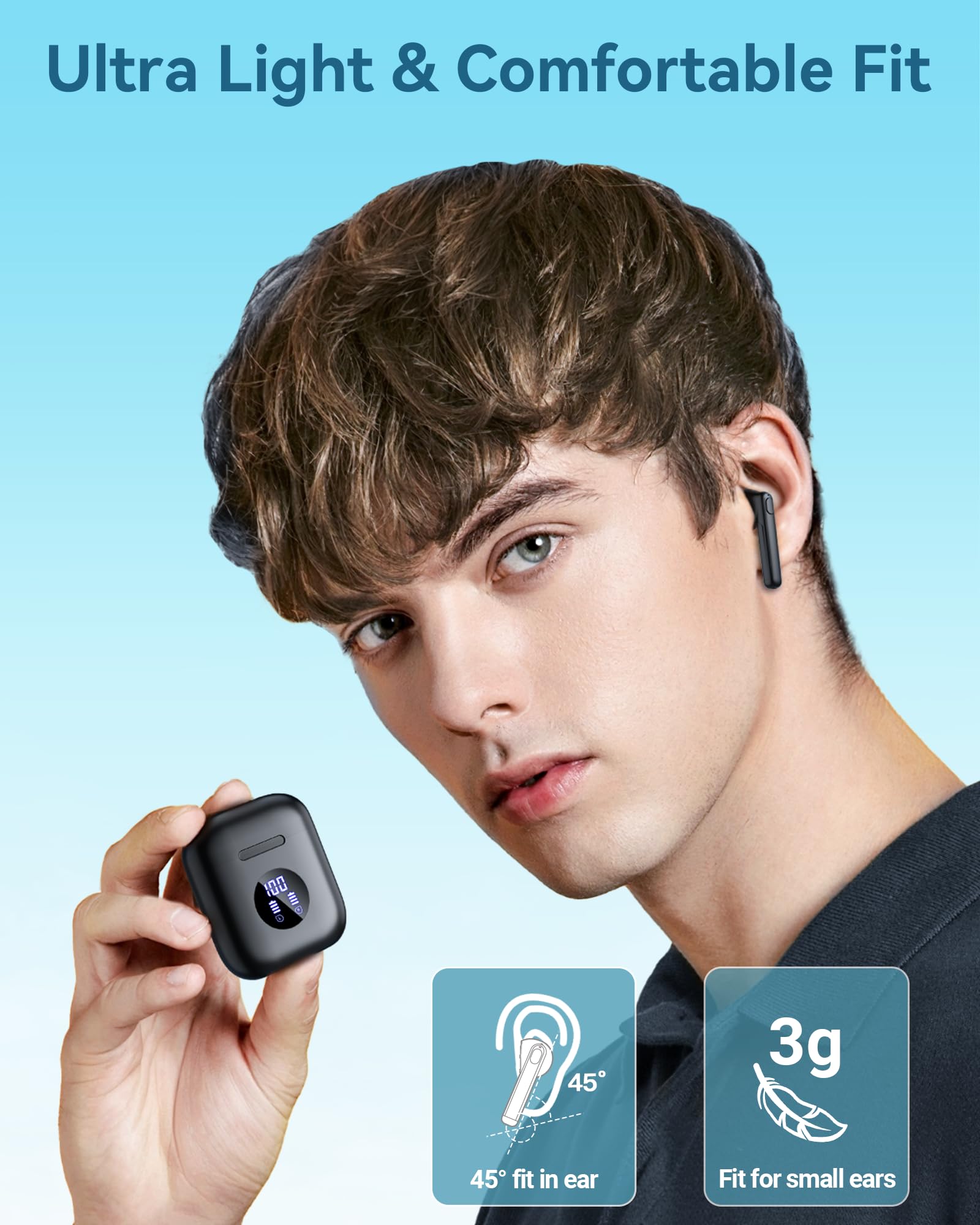 occiam Wireless Earbuds with Bluetooth 5.3, 64Hrs Playback, Bass Sound, Waterproof, Wireless Charging Case, LED Display - For Sport, Phone, Laptop