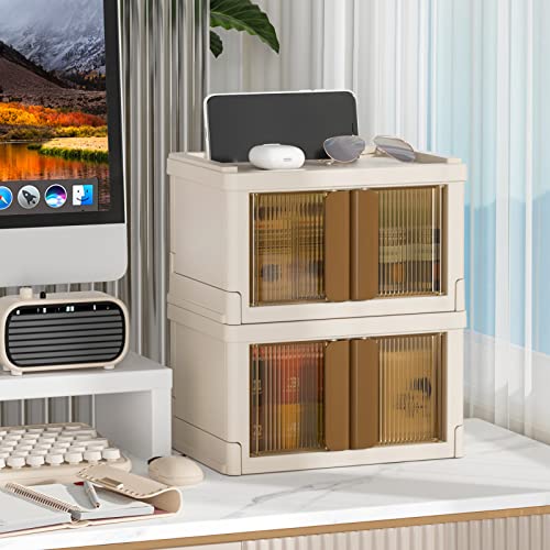 SAIBANGZI 0.72 Gal Desk Organizer Small Plastic Storage Bins with Lid Mini Office Organization and Storage Foldable Storage Basket for Organizing Cubby Containers for Office Supplies Coffee Snacks