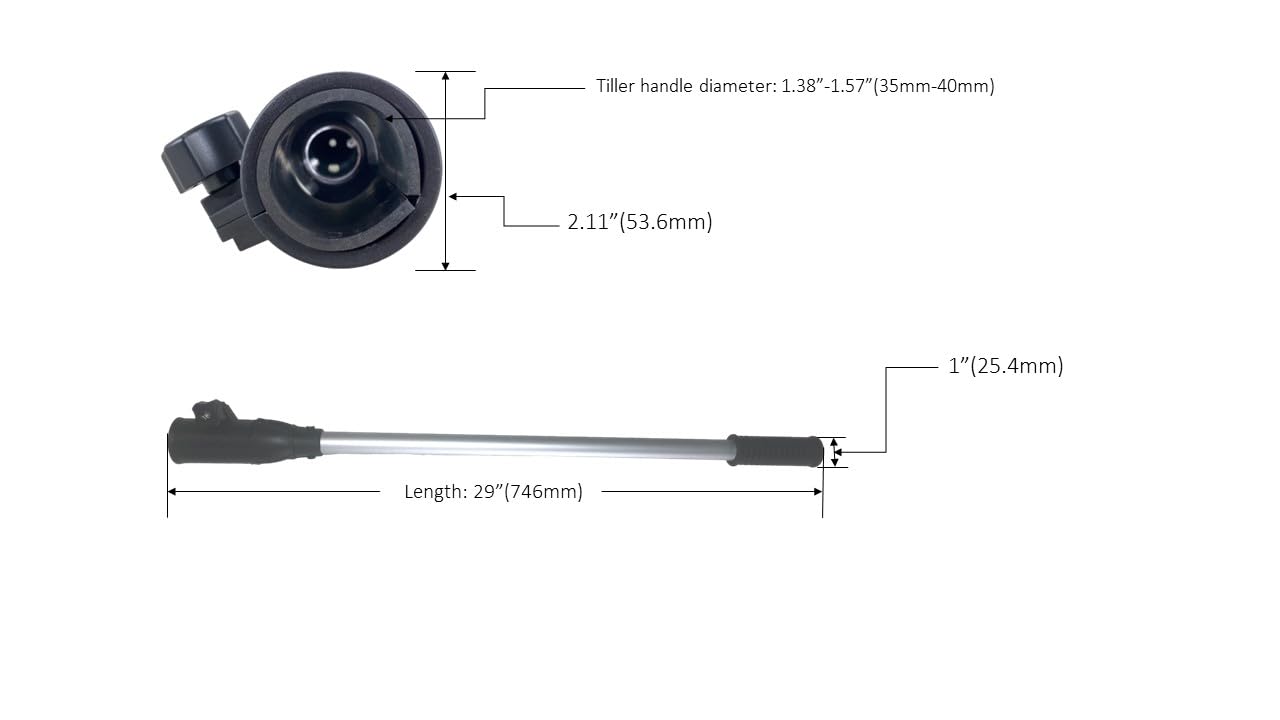 Pactrade Marine Boat Tiller Handle Extension Ergonomic Grip Anodized Aluminum Tubing Suitable for Outboard and Hand-Operated Universal Trolling Motor (Fixed Length 29")