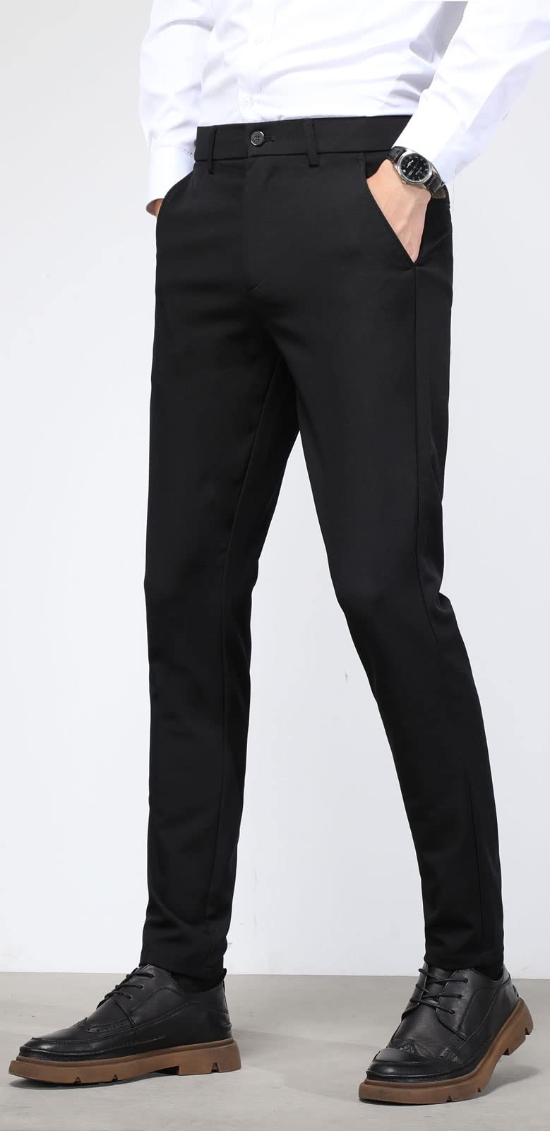 Plaid&Plain Men's Slim Fit Dress Pants Formal Pants Dress Slacks for Men 603 Black(New) 30X32