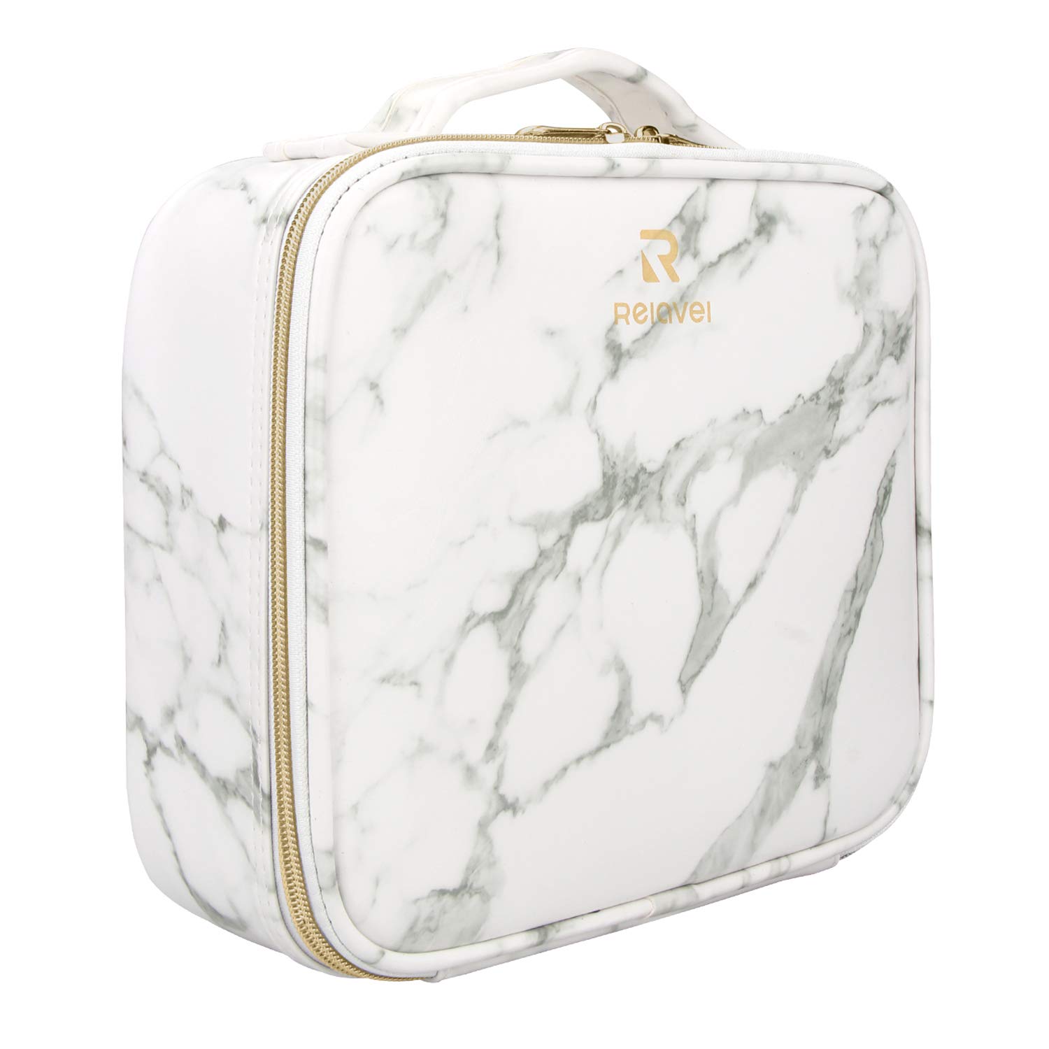 Relavel Marble Makeup Bag Large Organizer Bag Travel Train Case Portable Cosmetic Artist Storage Bag with Adjustable Dividers for Cosmetics Makeup Brushes (Marble Pattern)