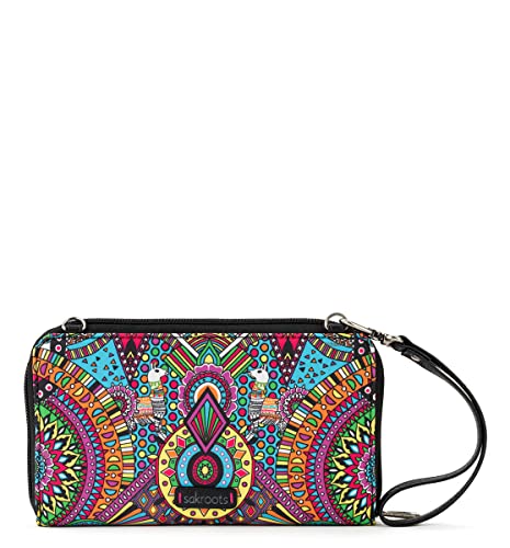 Sakroots Artist Circle Smartphone Crossbody in Eco Twill, Detachable Wristlet Strap, Rainbow Wanderlust