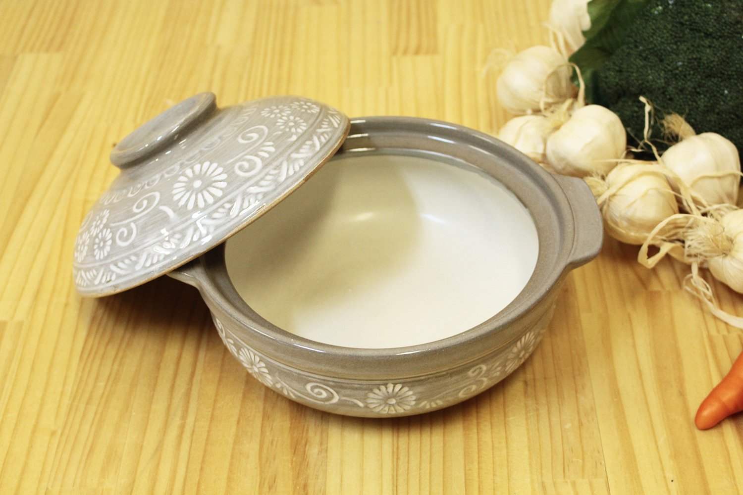 Yukimashima Deep Earthenware Pot, No. 6, For 1 Person (Approx. 7.5 inches (19 cm))