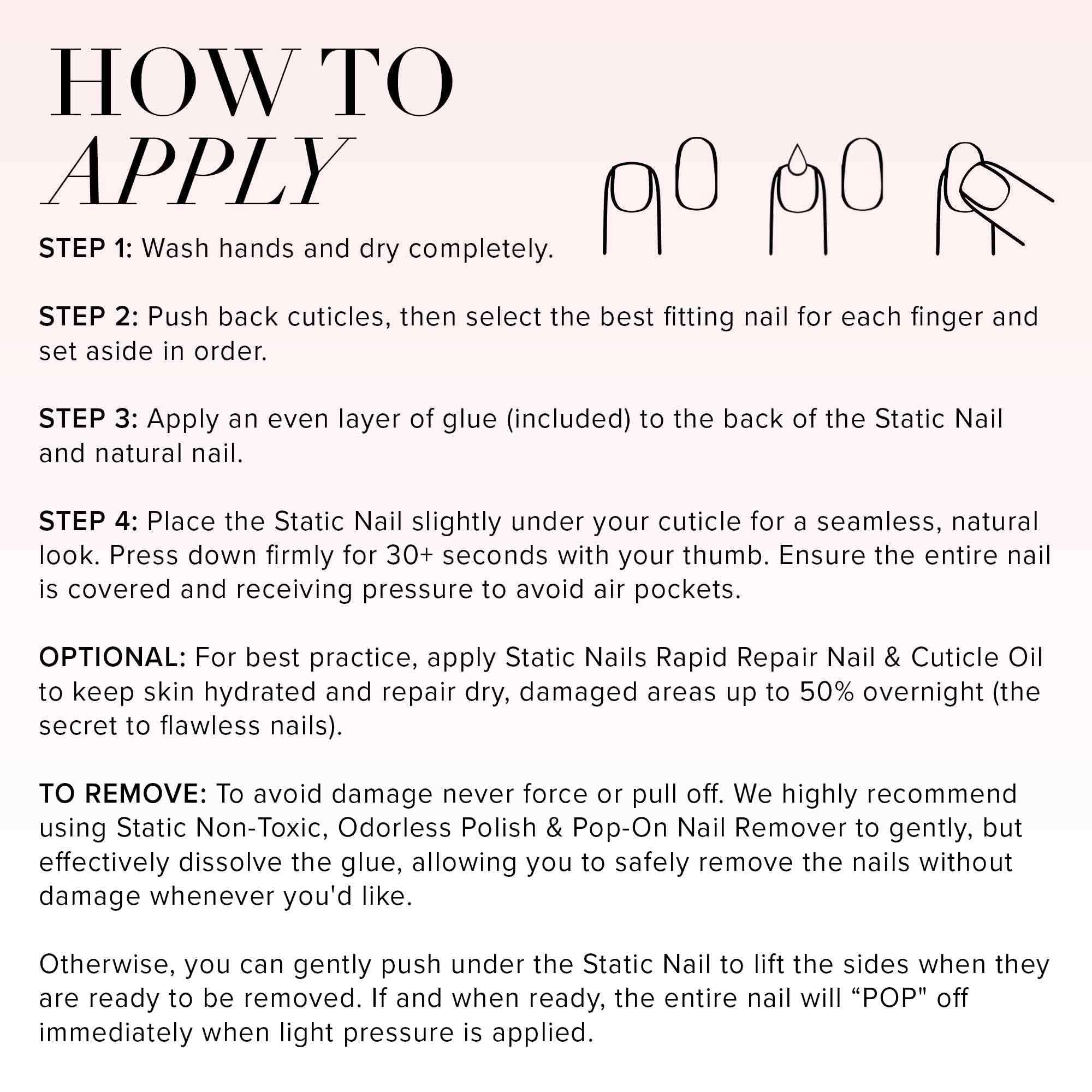 Static Nails Reusable Pop-On Manicure Set, Non-Damaging Glue-On Nails (Ballerina Square) - False Nails with Static Nail Glue, Nail Set, Fake Acrylic Press On Nails
