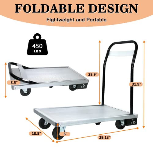 ZIXNEXKOO Platform Truck Cart,450Lbs Aluminum Folding Platform Trucks, Moving Push Cart Dolly with Swivel Wheels and Non-Slip Surface, Used for Home, Garage, Warehouse & Carrying