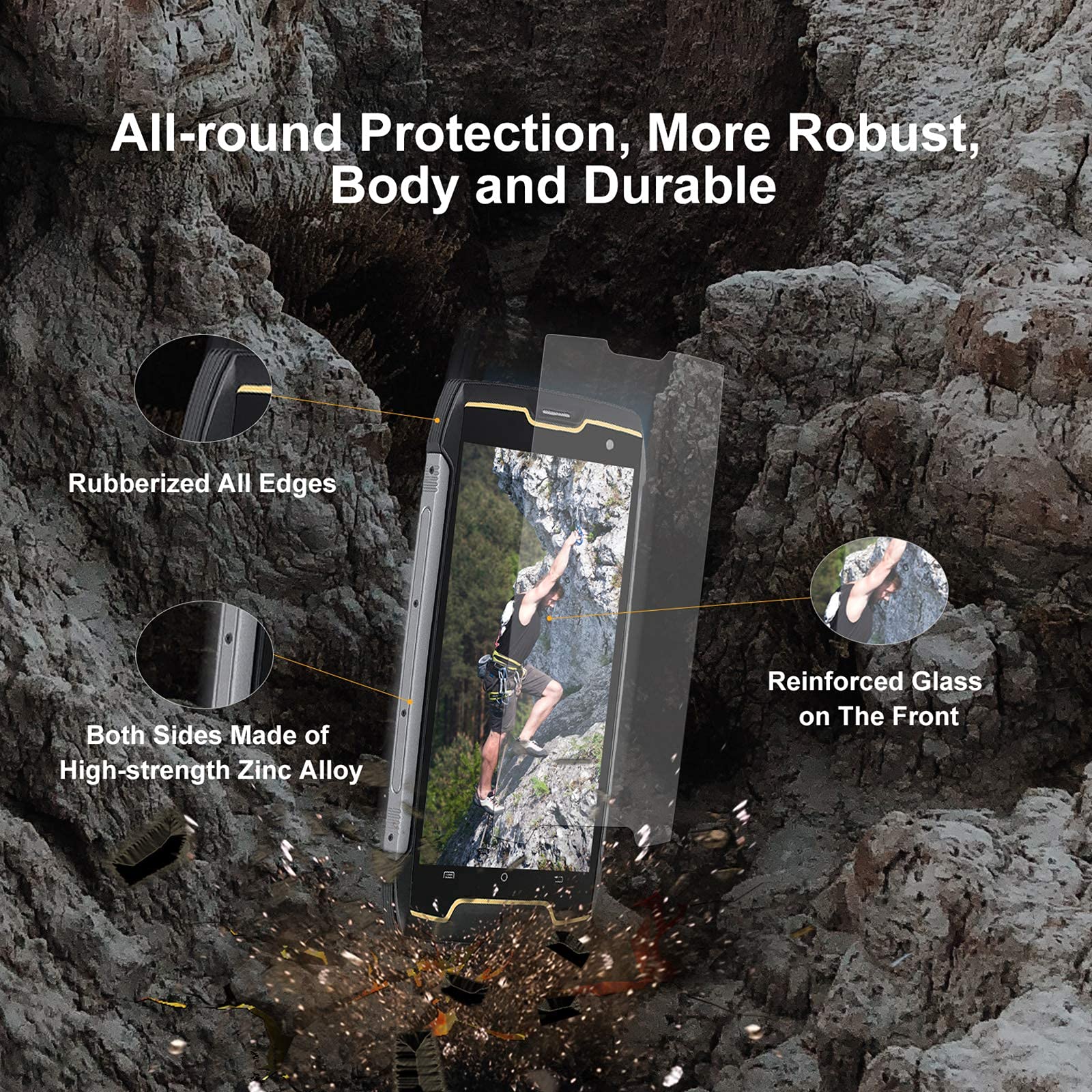 Rugged Smartphone Unlocked, CUBOT King Kong CS, Android 10 Rugged Phones, 4400mAh Battery, 13MP+8MP, 16GB ROM, 5.0″ Display, Dual SIM Phone Unlocked, Face ID, GPS, US Version, Black