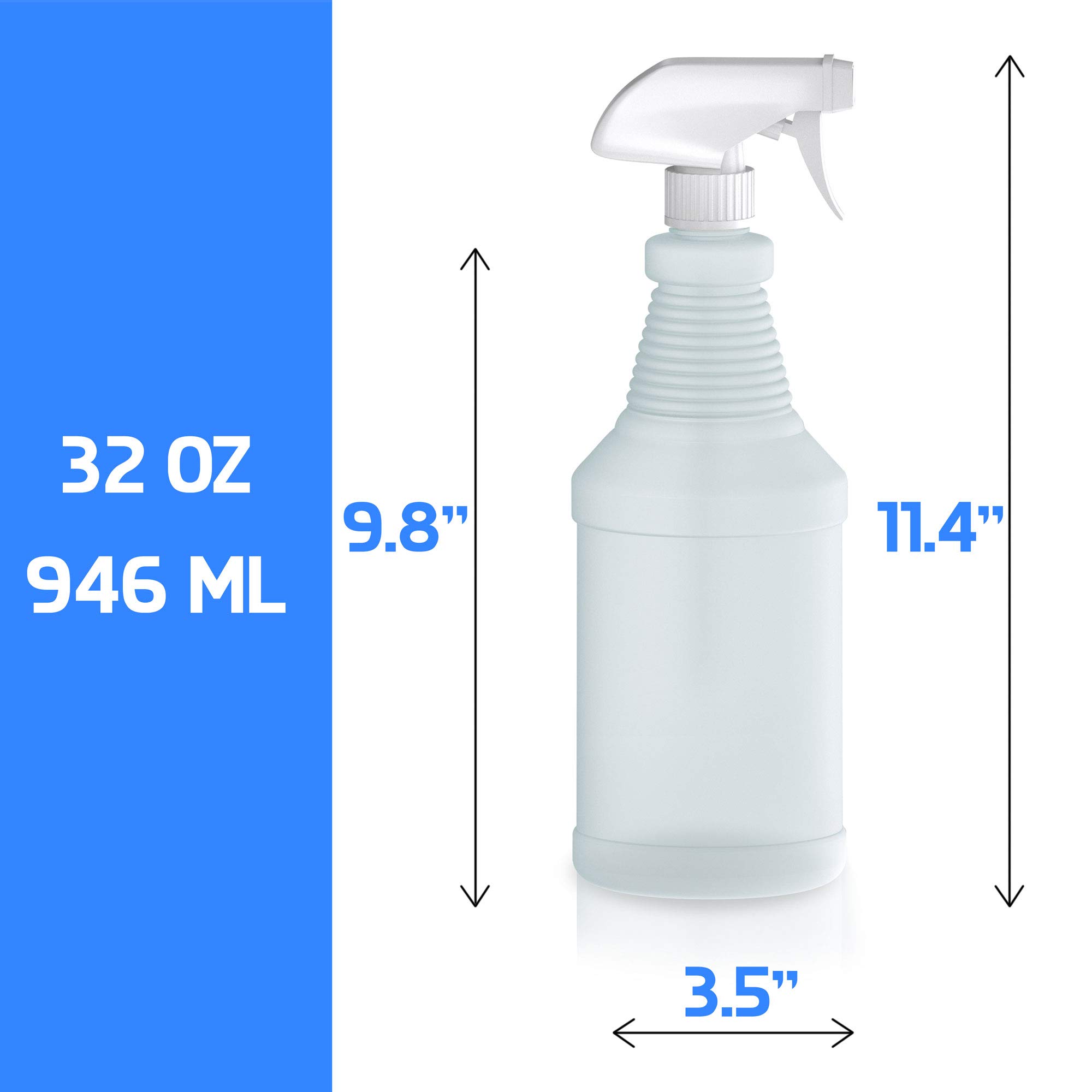Plastic Spray Bottles with Sprayers - 32 oz Empty Spray Bottles for Cleaning Solutions, Plant Watering, Animal Training and More - No Clog & Leak Proof Heavy Duty Spray Bottles with Sprayers - 4 Pack