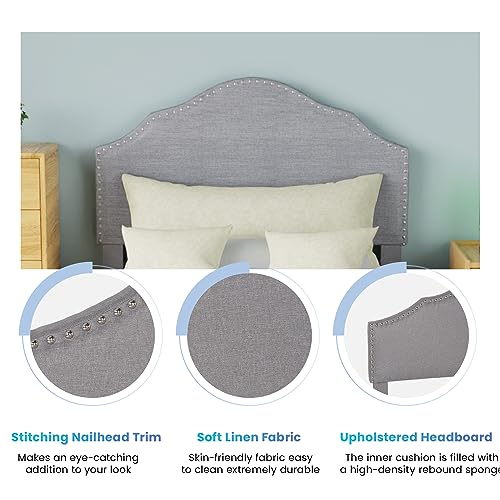 PayLessHere Platform Bed Frame Twin Mattress Foundation with Fabric Upholstered Headboard and Wooden Slats Support, Fully Upholstered No Box Spring Needed Non-Slip and Noise-Free,Twin