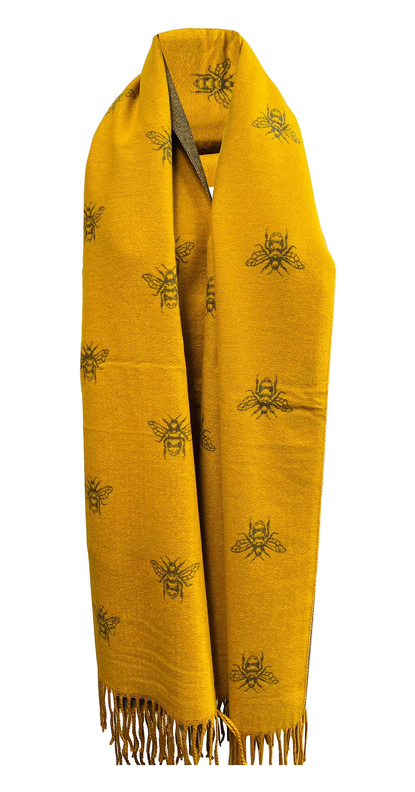 Tibet BUMBLE BEES SUPER SOFT MUSTERD SCARF WITH BEAUTIFUL TASSELS REVERS ABLE SOFT AND WARM SCARF, Yellow