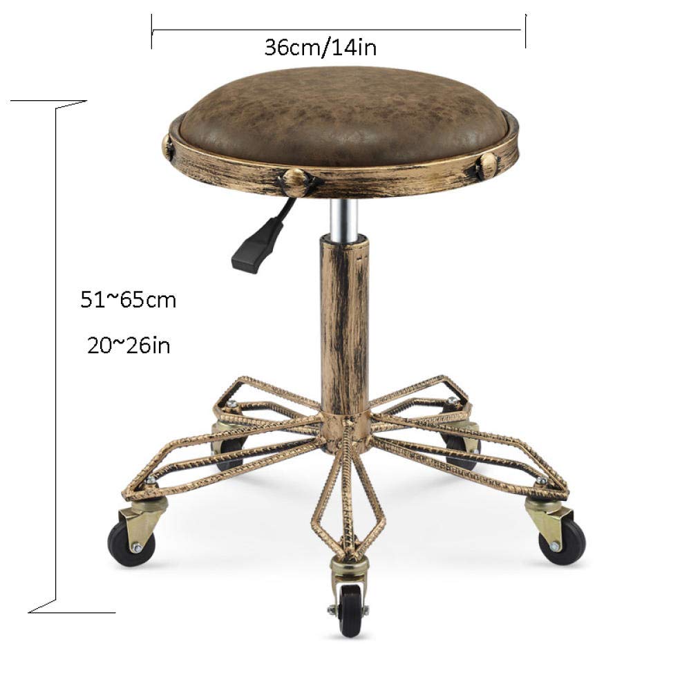 Rugs Adjustable Saddle Stool with Wheels,Saddle Stool with Brown PU Synthetic Leather Seat,Adjustable Height 51-65 cm,Supported Weight 160 Kg,Beauty Stoolsfor Home Office