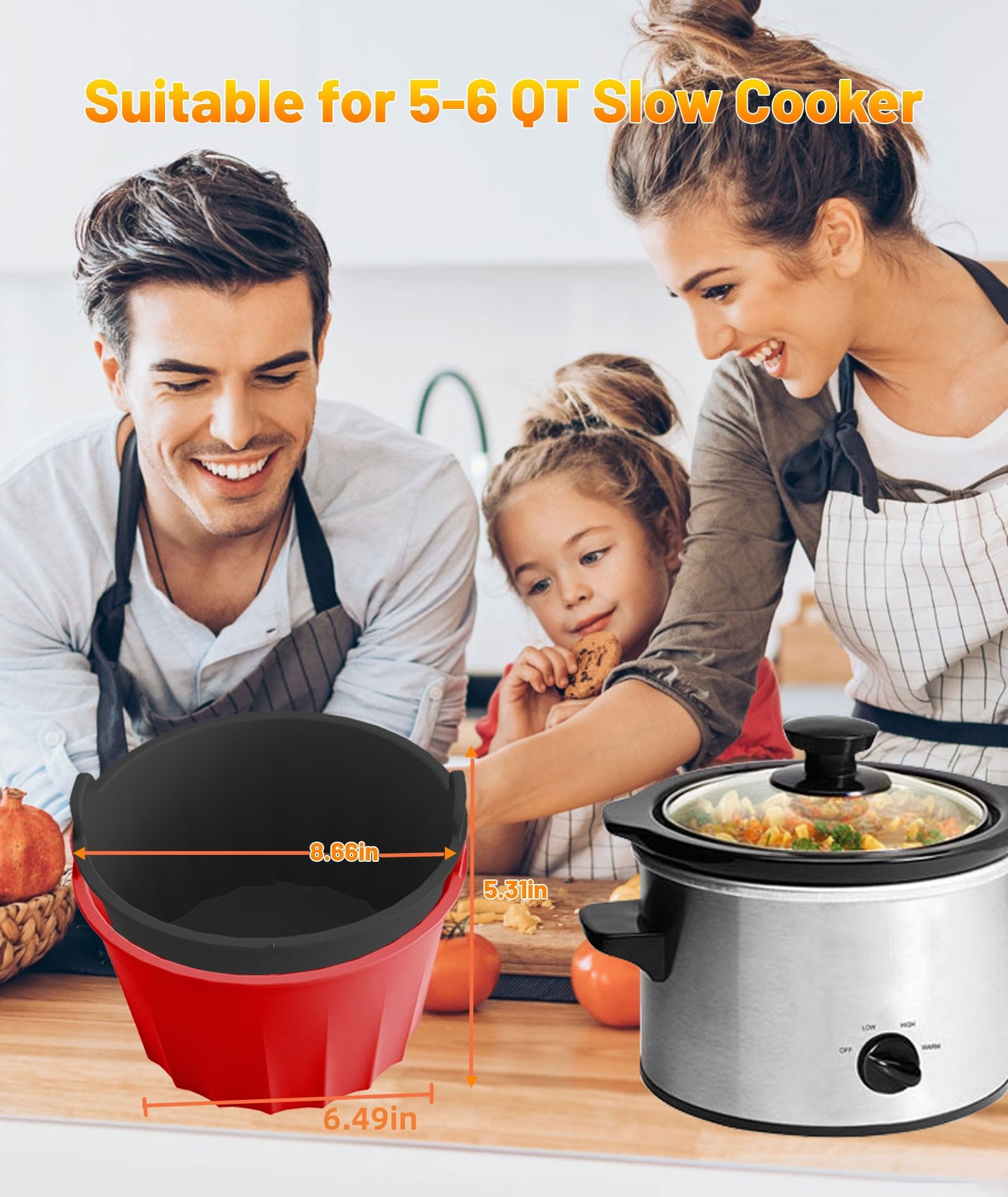 Slow Cooker Liners, 2pcs Reusable Round Cooking Liner Leak-proof Silicone Slow Cooker Liner fit 5-6 Quart Oval Slow Cooker