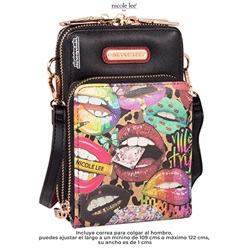 Nicole Lee Multi Zip Small Phone Case Crossbody, Detachable Crossbody Strap, Small Travel School Work Bag (All Emotion)