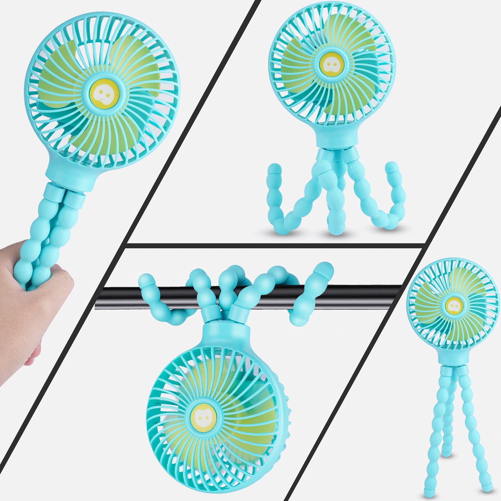 Portable Stroller Fan, With Flexible Tripod and 3 Speeds Clip On Car Seat Fan Mini Small Personal Handheld Battery Powered USB Fan, for Pram Crib Bike Treadmill Camping and Student Bed Desk
