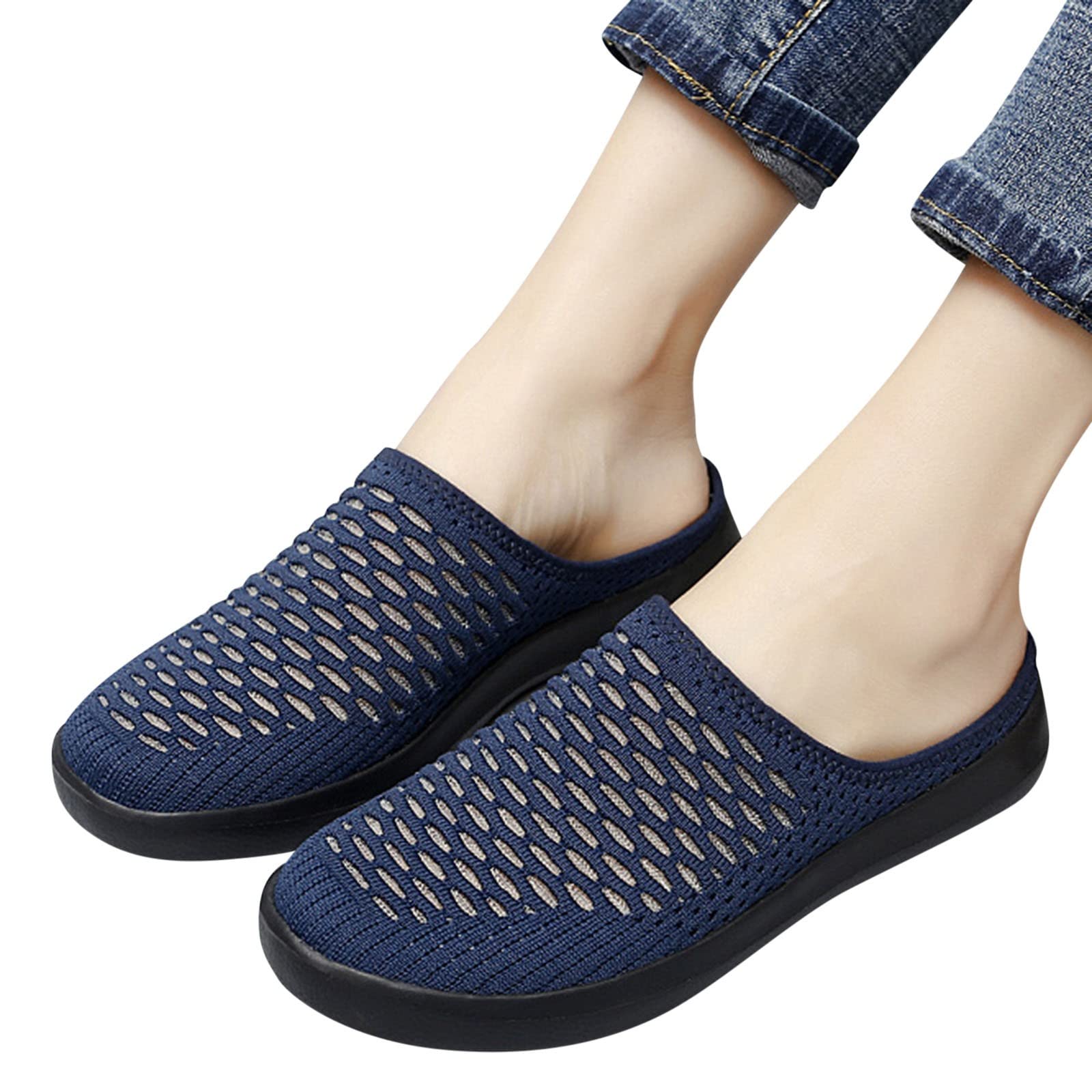Slip on Sneakers for Women Mesh Breathable No Heel Casual Shoes Durable Anti Slip Soft Sole Flat Athletic Sneakers Solid Color Mesh Slippers Sneakers