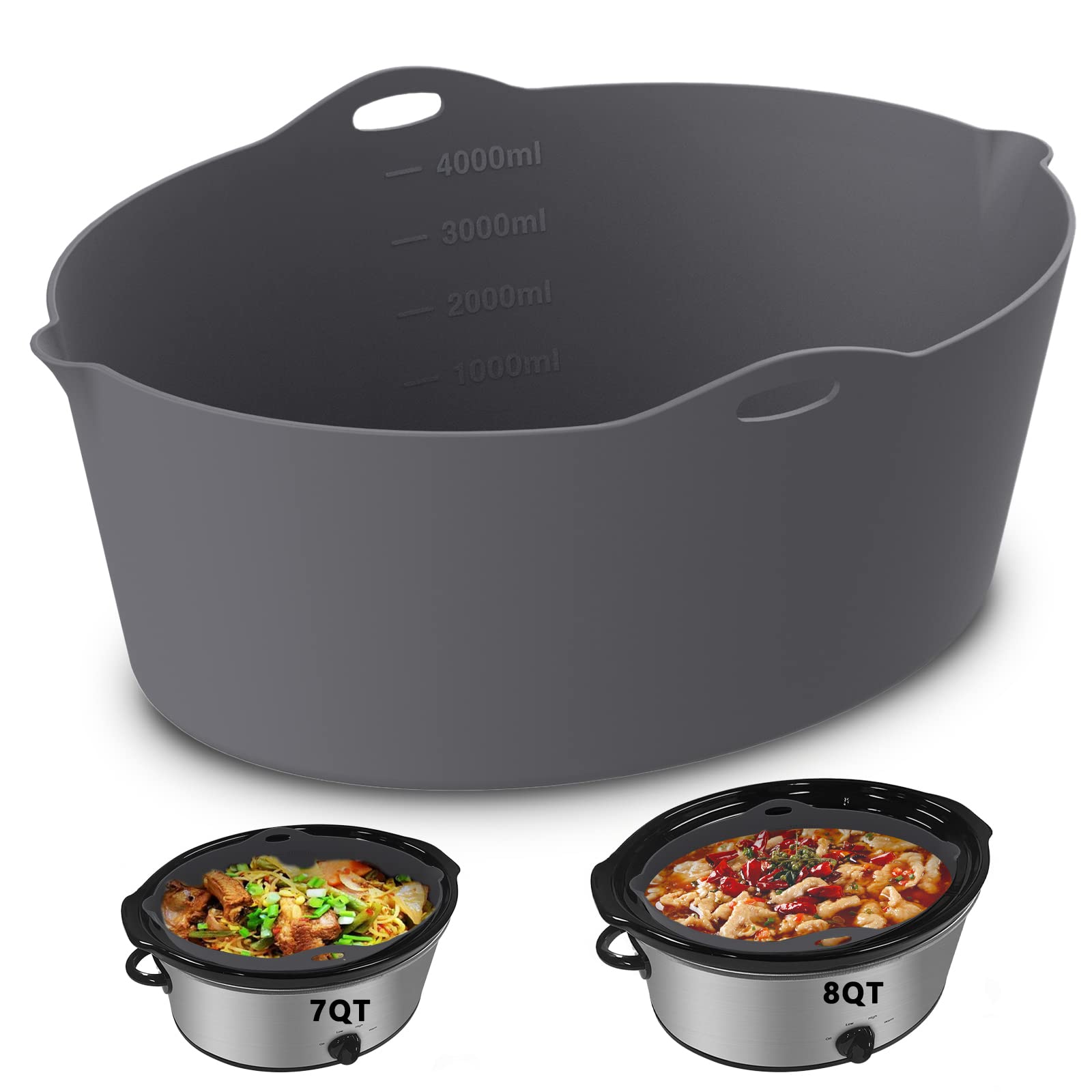 Slow Cooker Liners Fit Crockpots 7-8 Quart,Reusable Silicone Liner Insert for Crock Pot,Leakproof & Dishwasher Safe Cooking Liners for 7-8 QT Large Oval Crock-Pots(Grey)