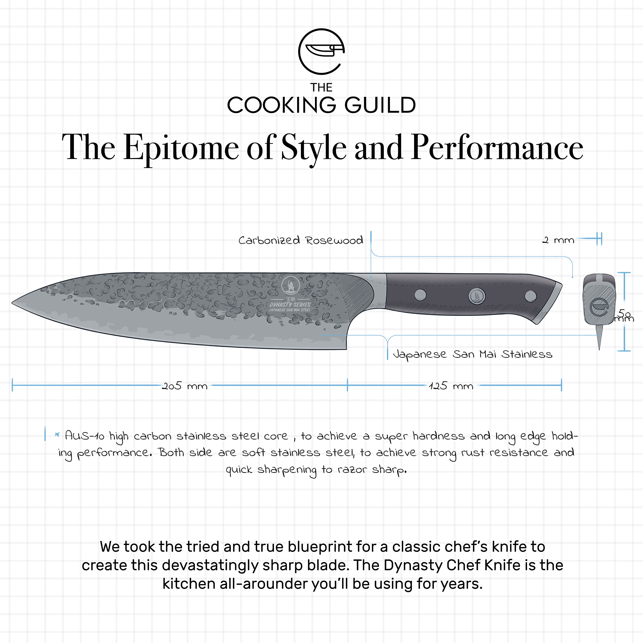 The Cooking Guild Dynasty Series Professional Chef Knife - 8" Japanese High Carbon Stainless Steel Gyutou Chefs Knives - Rust-Resistant & Razor Sharp Chef's Knives Designed to Last a Lifetime