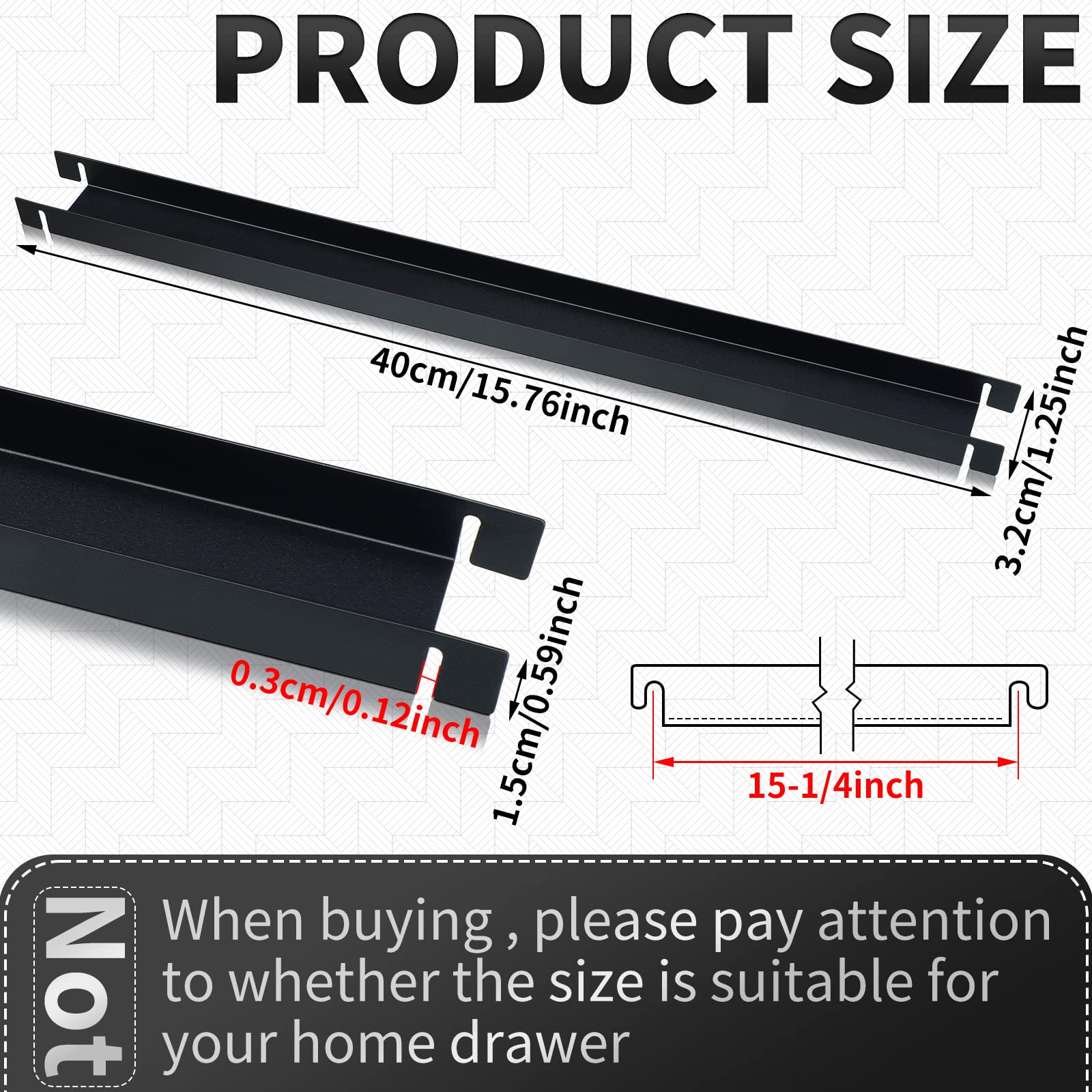Peryiter Front to Back Rails Lateral Drawer Hanging File Bar Black File Cabinet Rails Stainless Steel File Cabinet Parts for Sides Letter Size File Folders Storage Organizer, 15.76'' Long(12 Pcs)