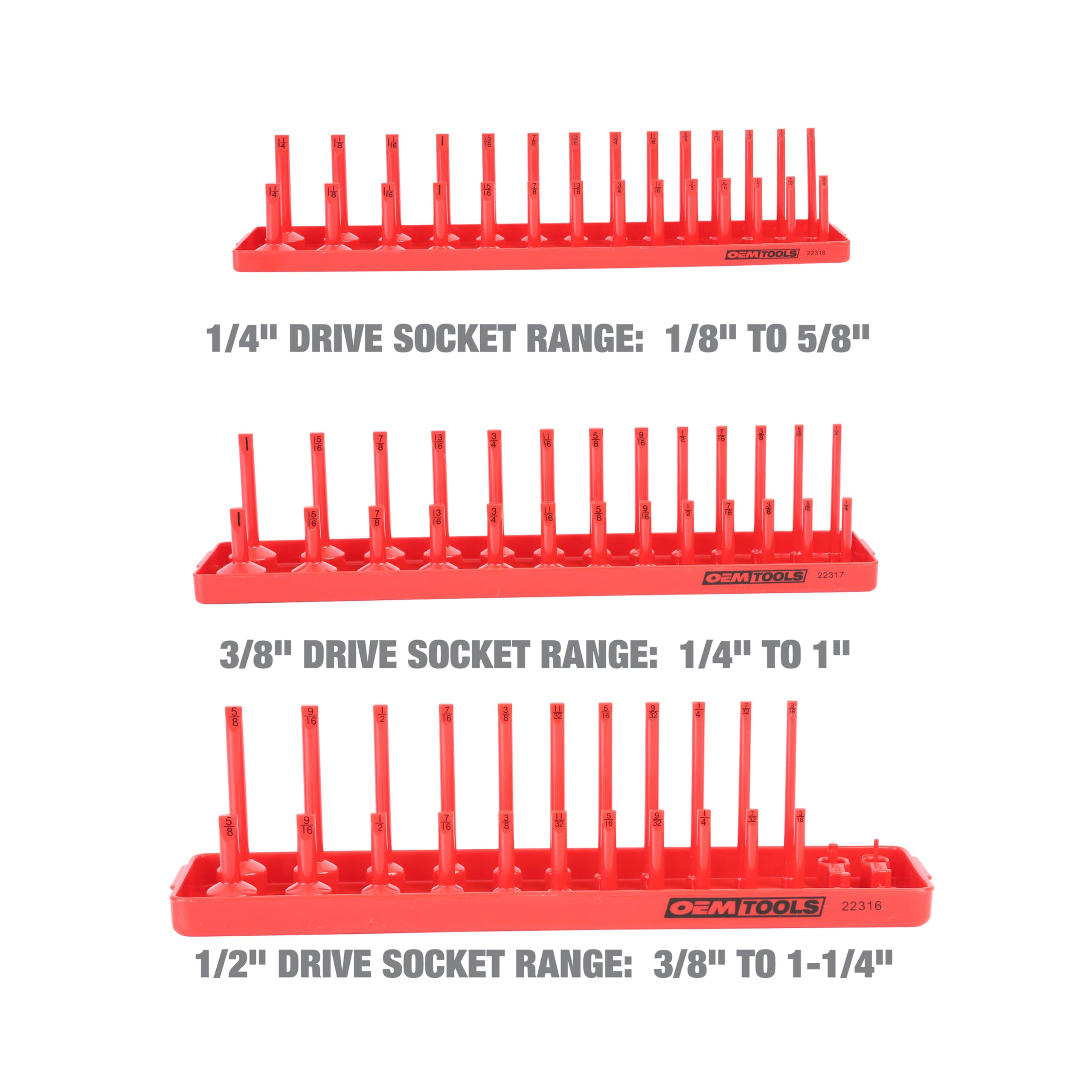 OEMTOOLS 22418 6 Piece SAE and Metric Socket Tray Set, SAE and Metric Socket Storage for Sizes 1/4", 3/8”, and 1/2" Drive, Socket Holders and Socket Organizer Tray for Toolbox, Orange and Black